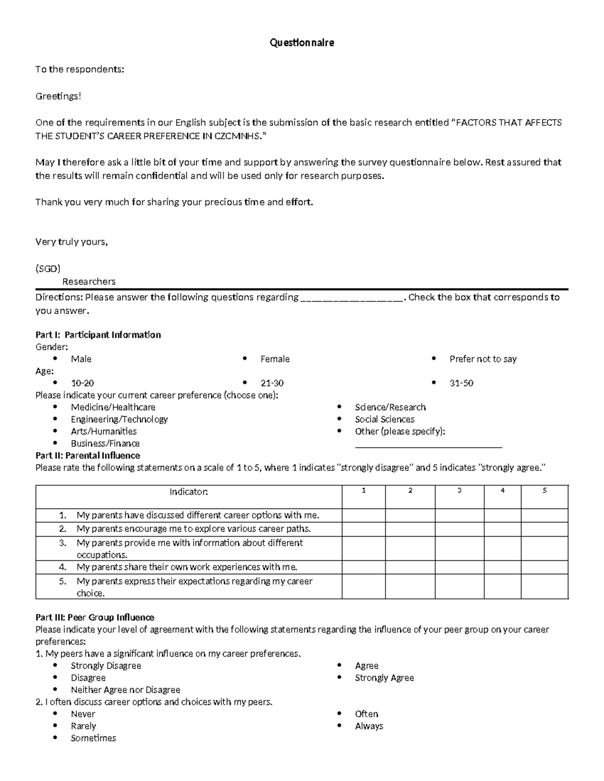 Questionnaire-prefered-preferences - Questionnaire To the respondents ...