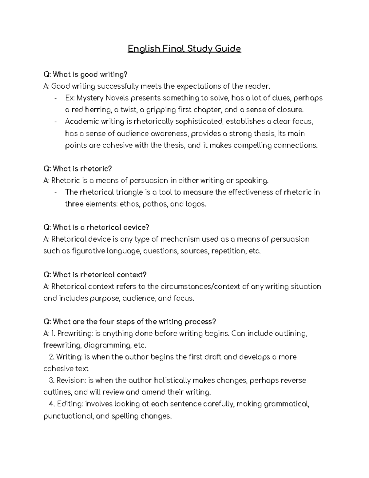 Study Guide English Final - English Final Study Guide Q: What is good ...