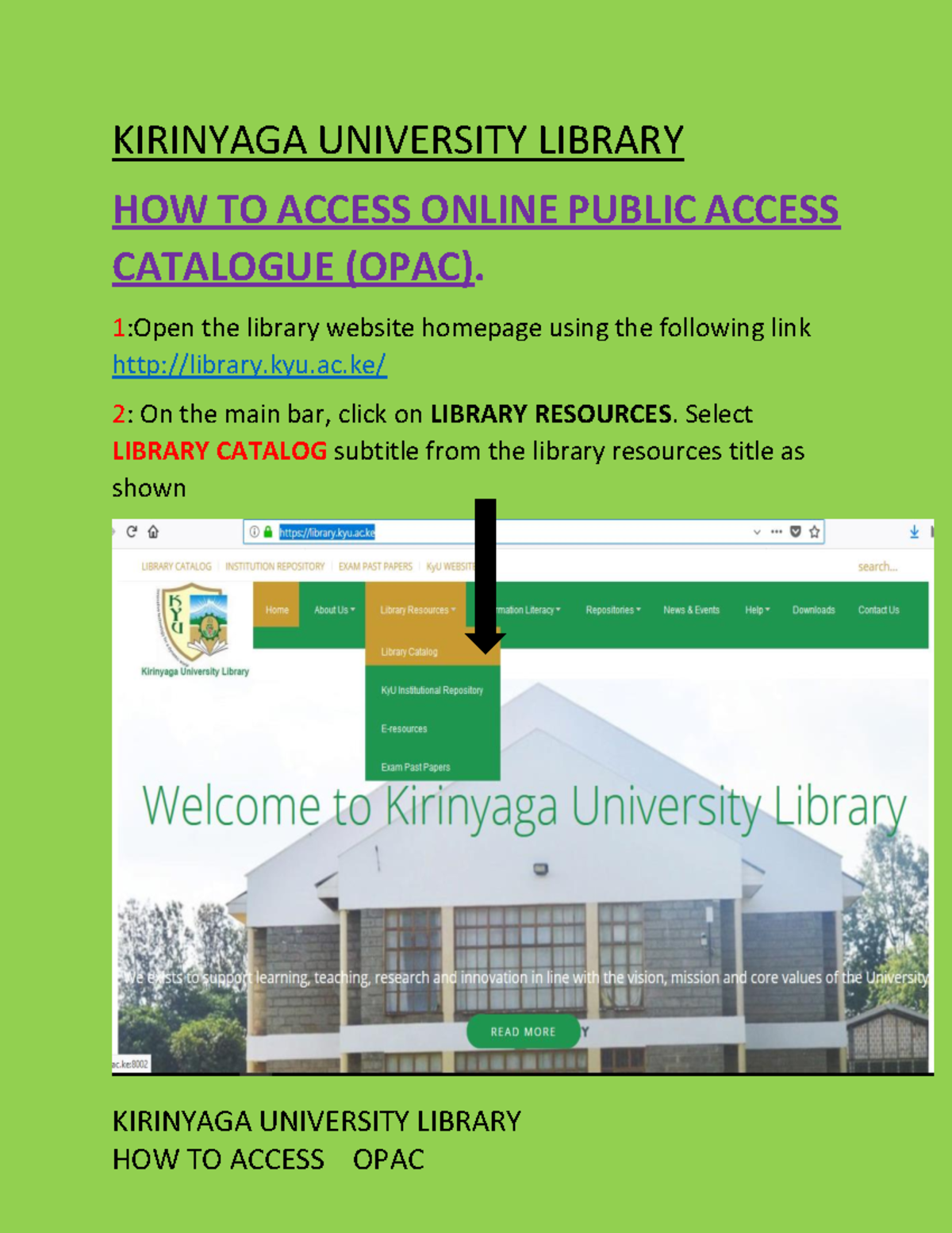 HOW TO Acces OPAC - GOOD - KIRINYAGA UNIVERSITY LIBRARY KIRINYAGA ...
