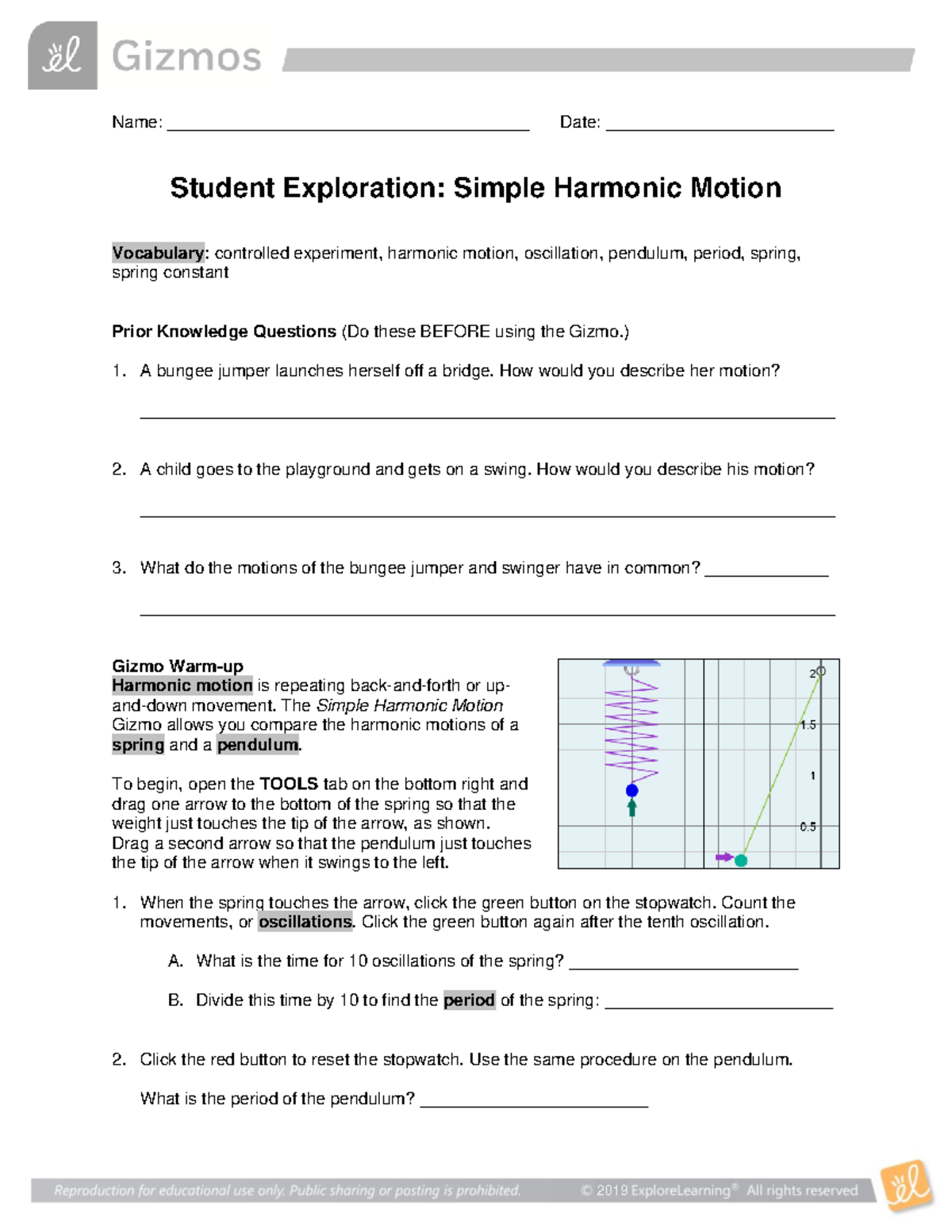 Simple Harmonic Motion SE - Name ...