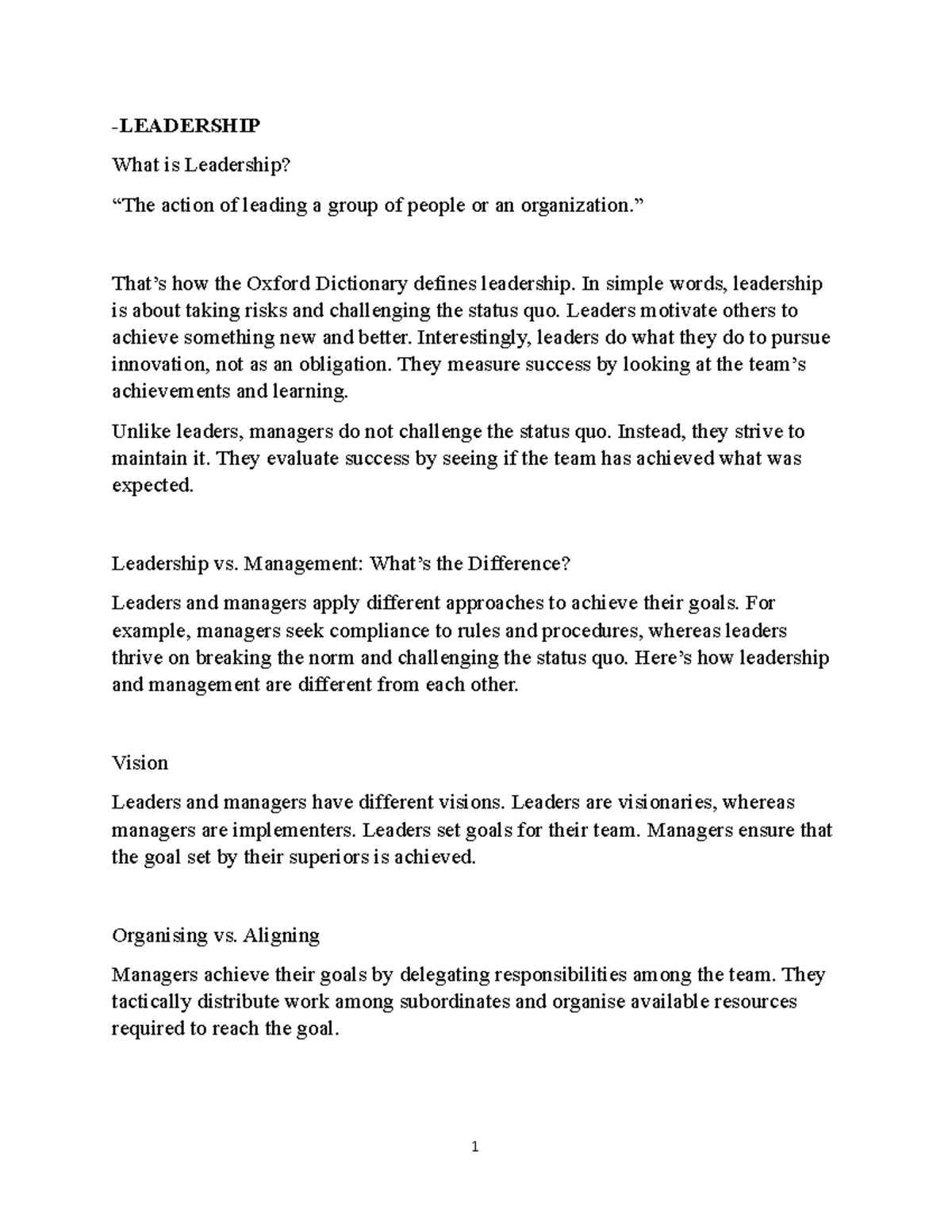 Leadership Styles. - principles of management notes -LEADERSHIP What is ...