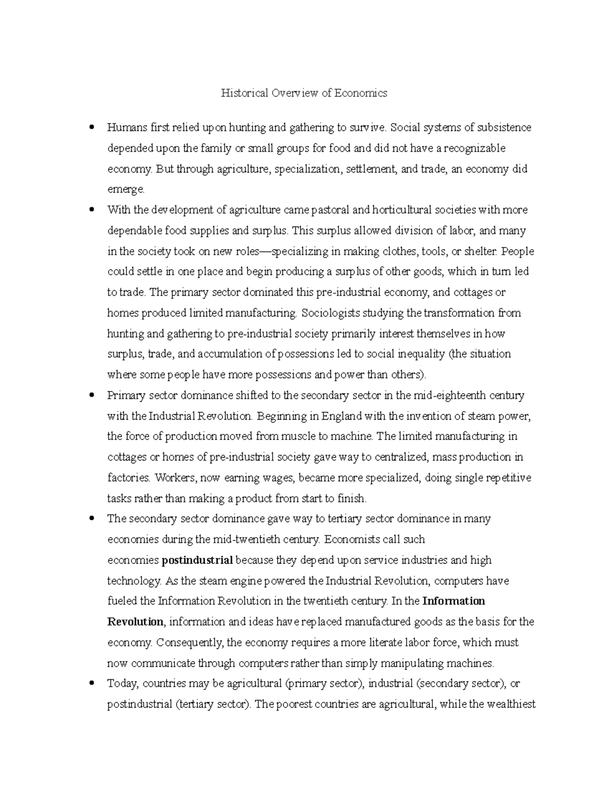 Historical Overview of Economics - Social systems of subsistence ...