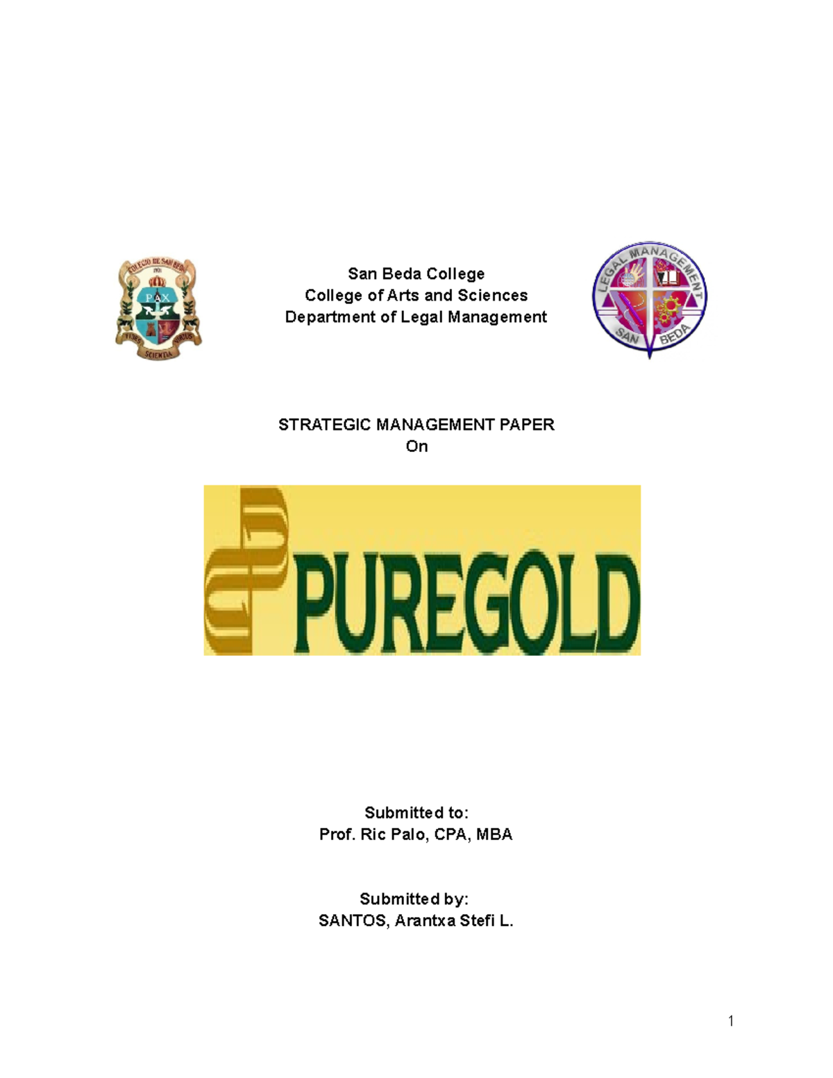 Strategic Management Paper On Puregold - San Beda College College of ...