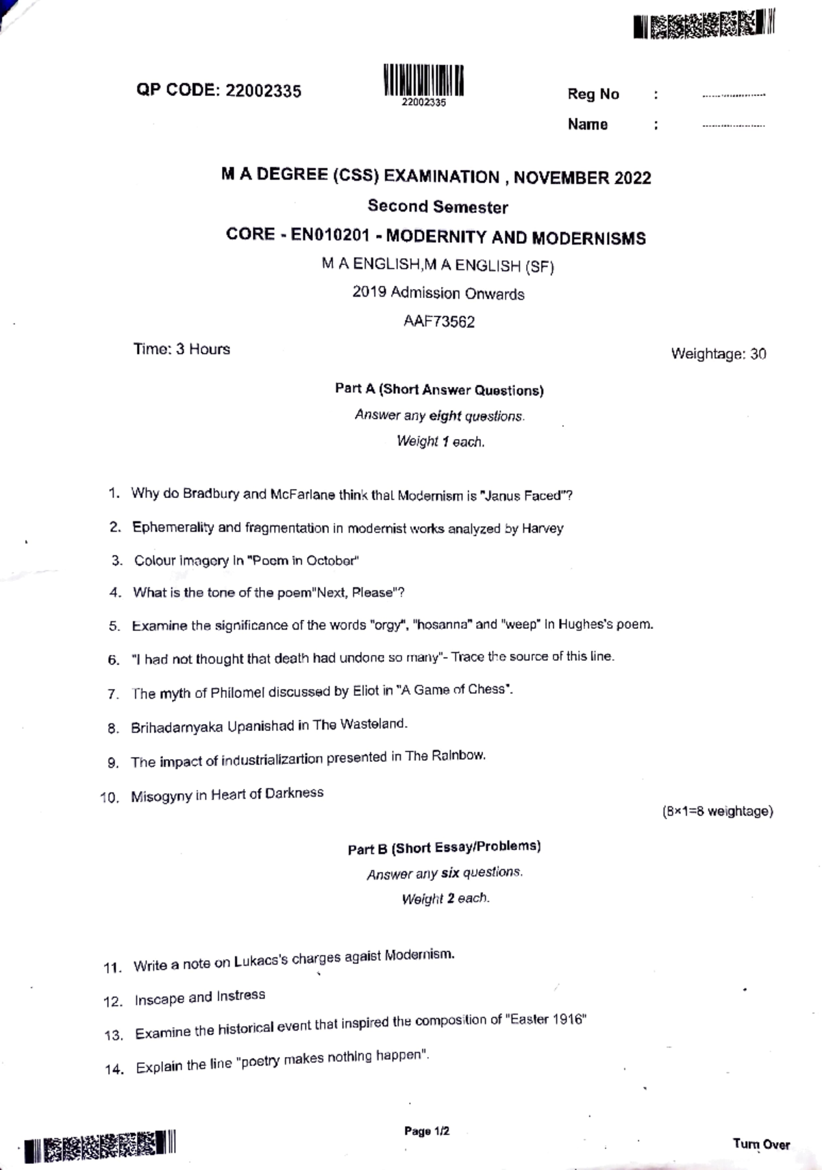 Last year Question paper - QP CODE: 22002335 Time: 3 Hours MADEGREE ...