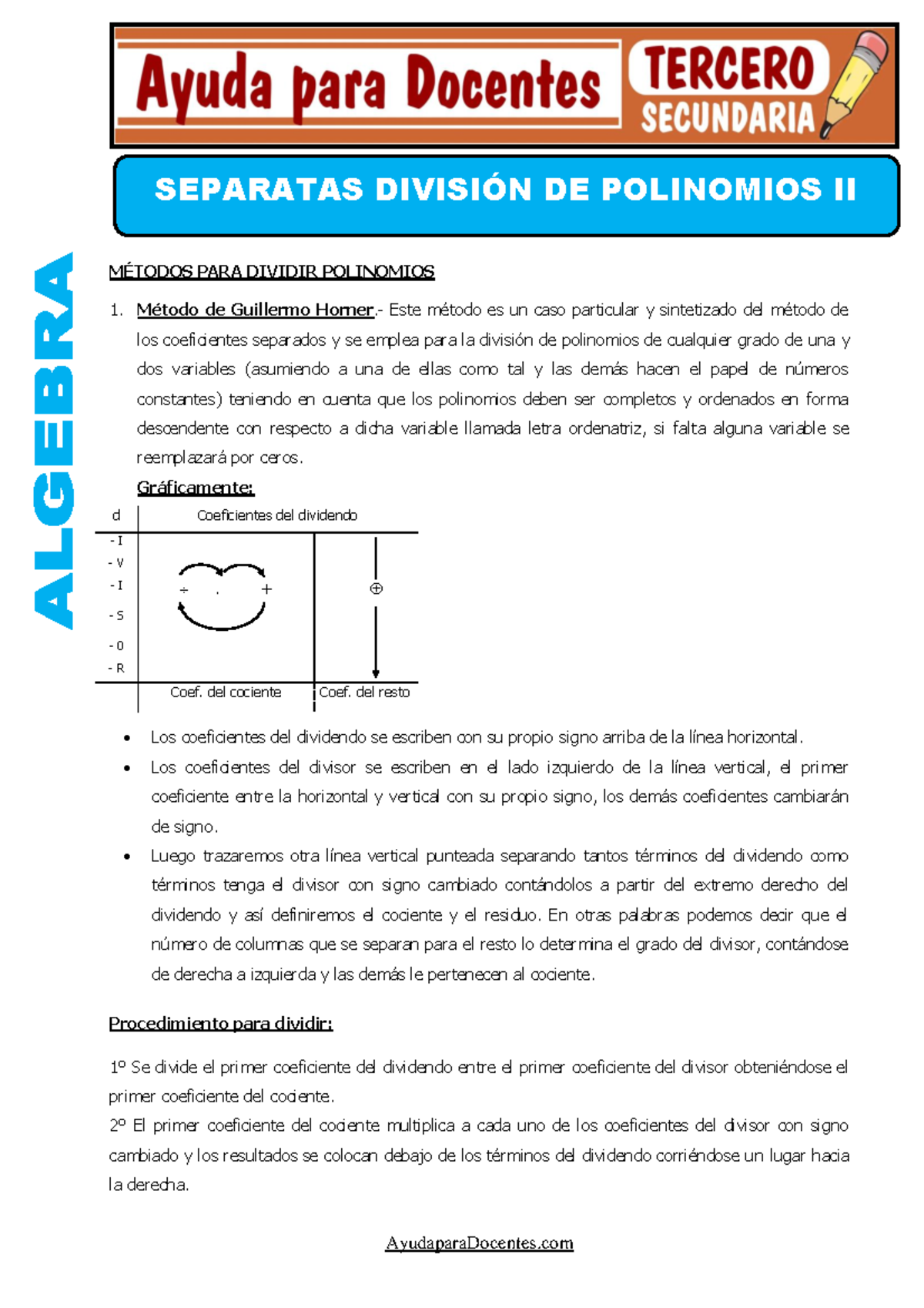 Separatas de Division de Polinomios II Para Tercero de Secundaria ...