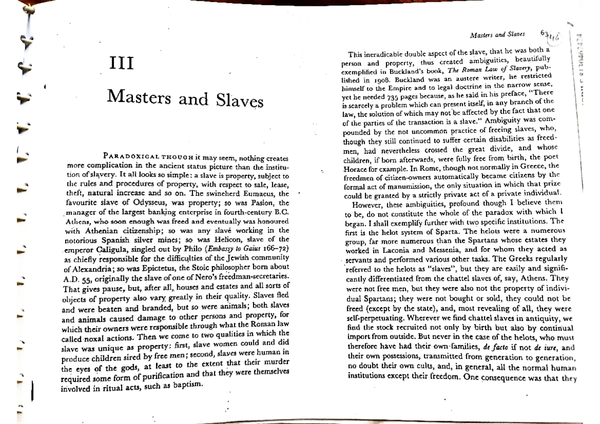 Master AND Slaves BY MI Finley - Social Formations - Studocu