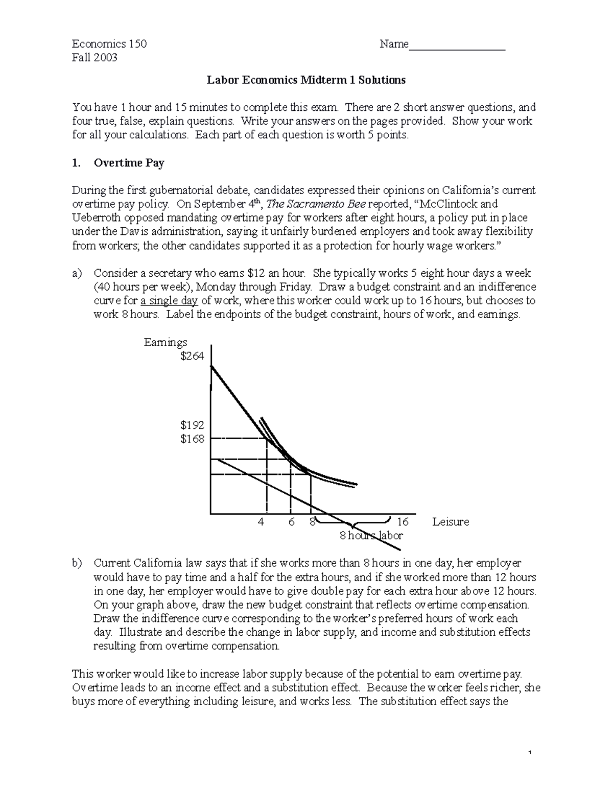 Midterm 1 solutions - affh - Fall 2003 Labor Economics Midterm 1 ...