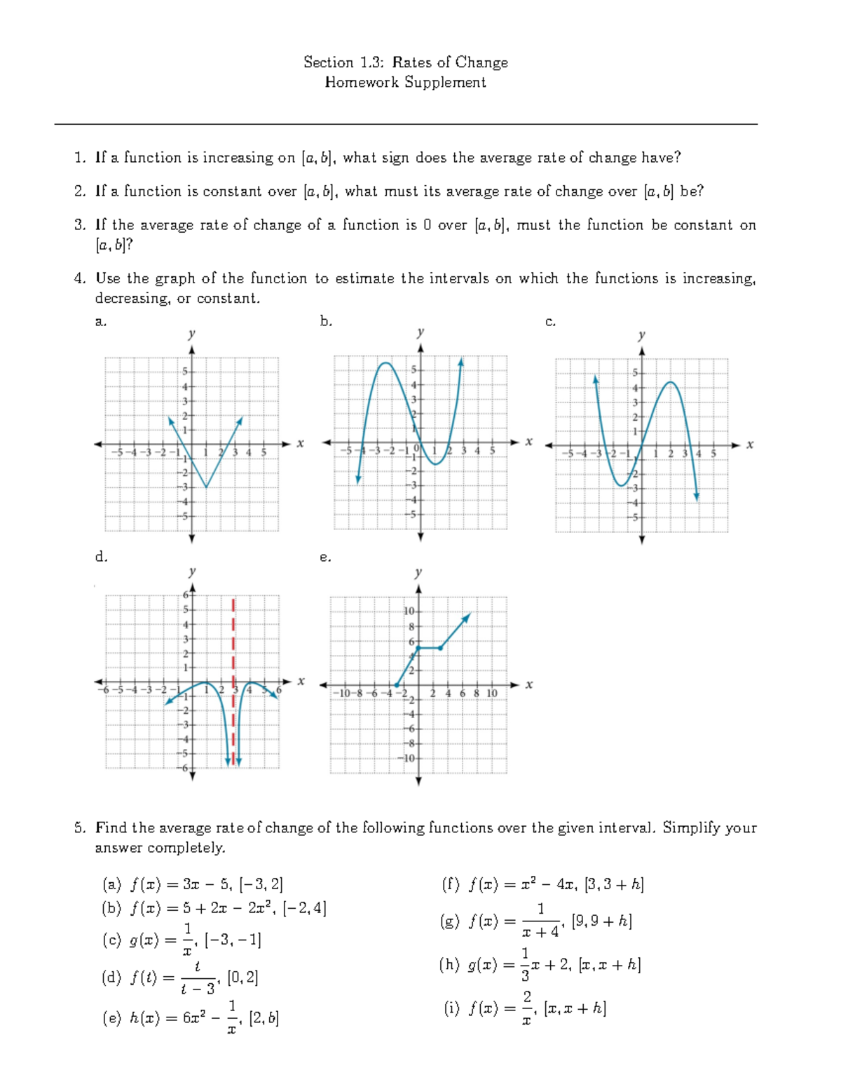 1.3 Rate of Change Supplement - Section 1: Rates of Change Homework ...