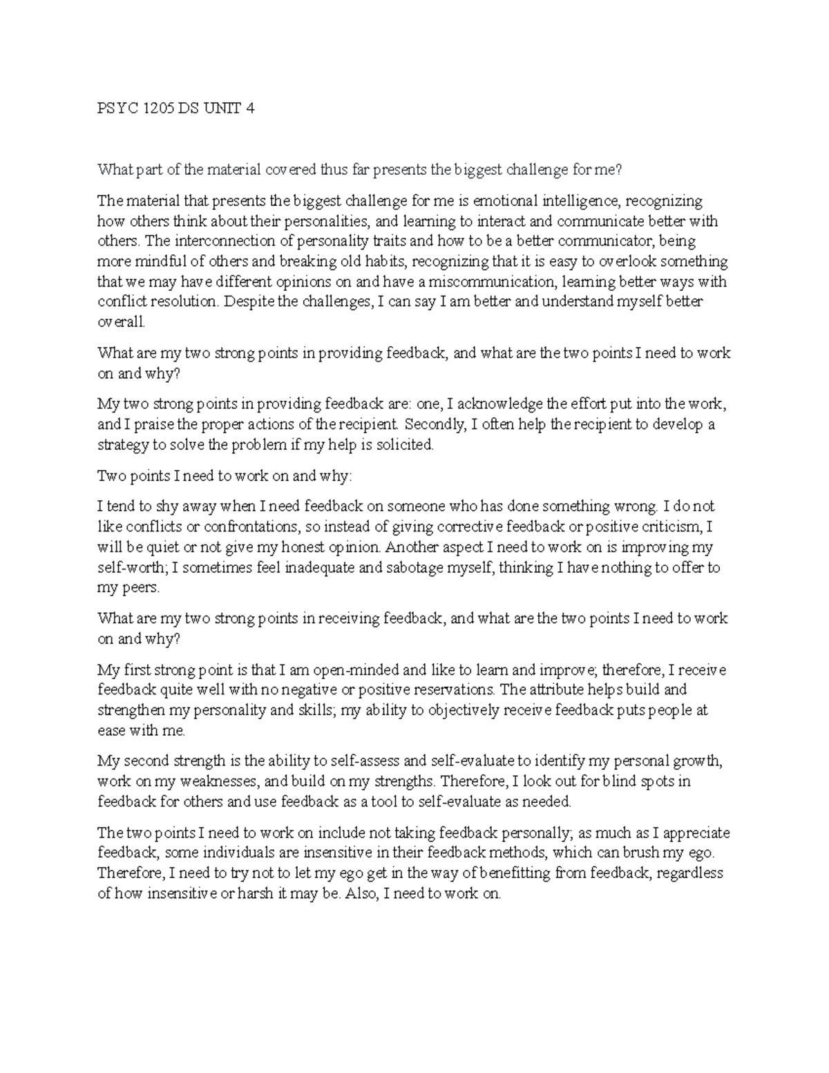 PSYC 1205 DS UNIT 4 - ds unit 4 - PSYC 1205 DS UNIT 4 What part of the ...