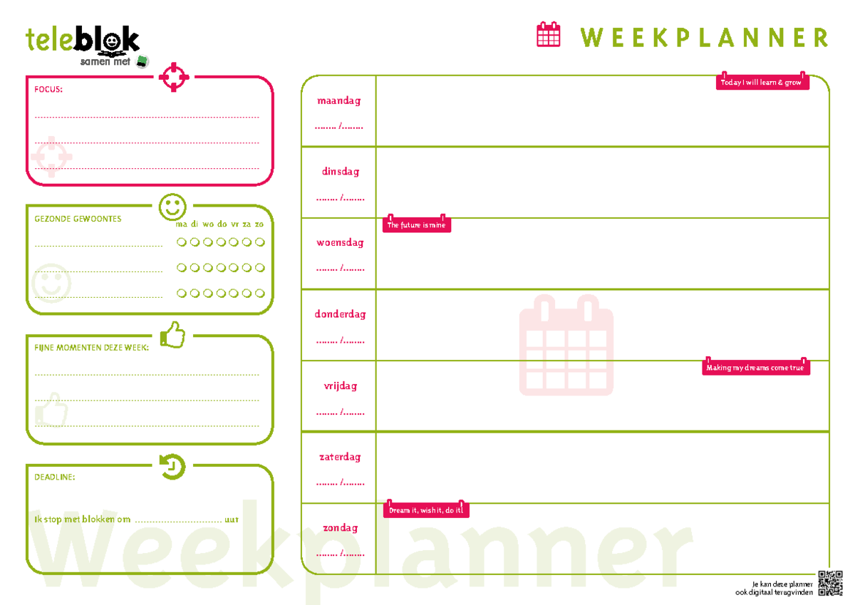 studieplanner week-planner - Weekplanner W E E K P L A N N E R ...