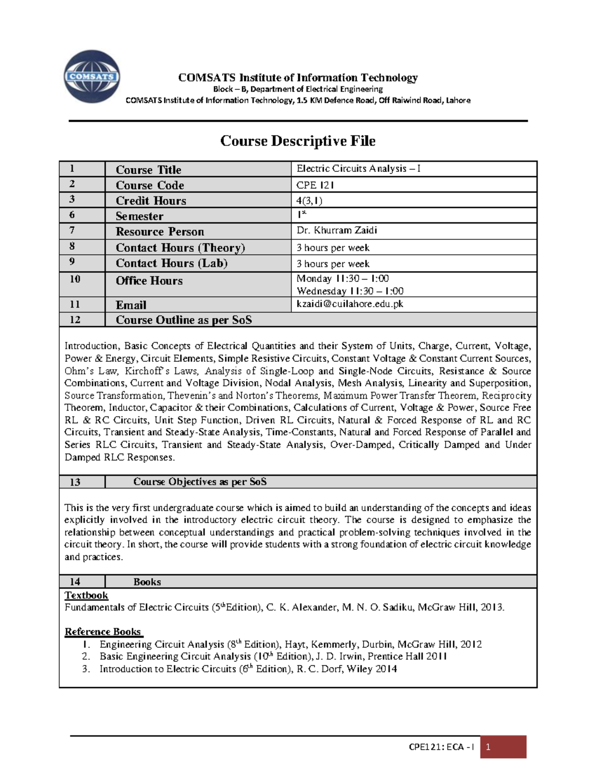 Course Handbook ECA1 - COMSATS Institute of Information Technology ...