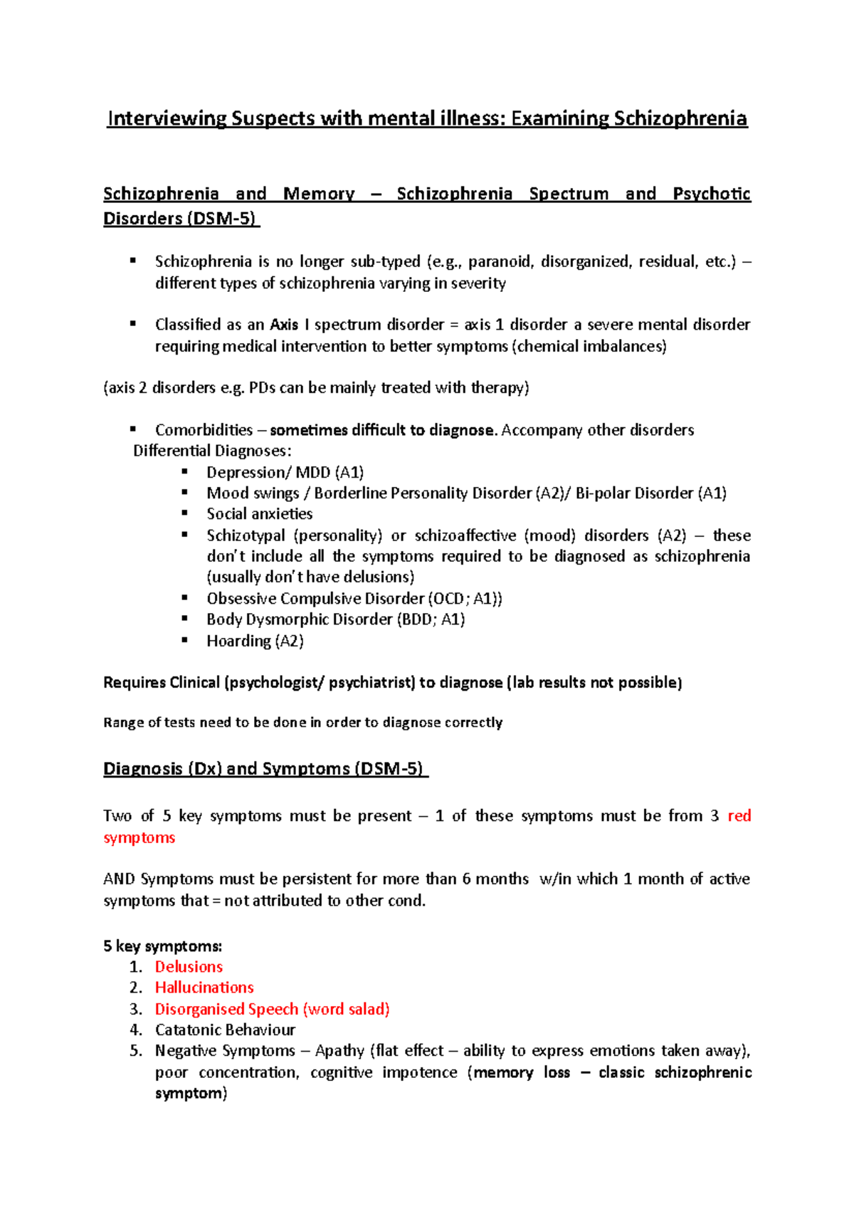 Week 7 - Crime and Memory - schizophrenia - Interviewing Suspects with ...