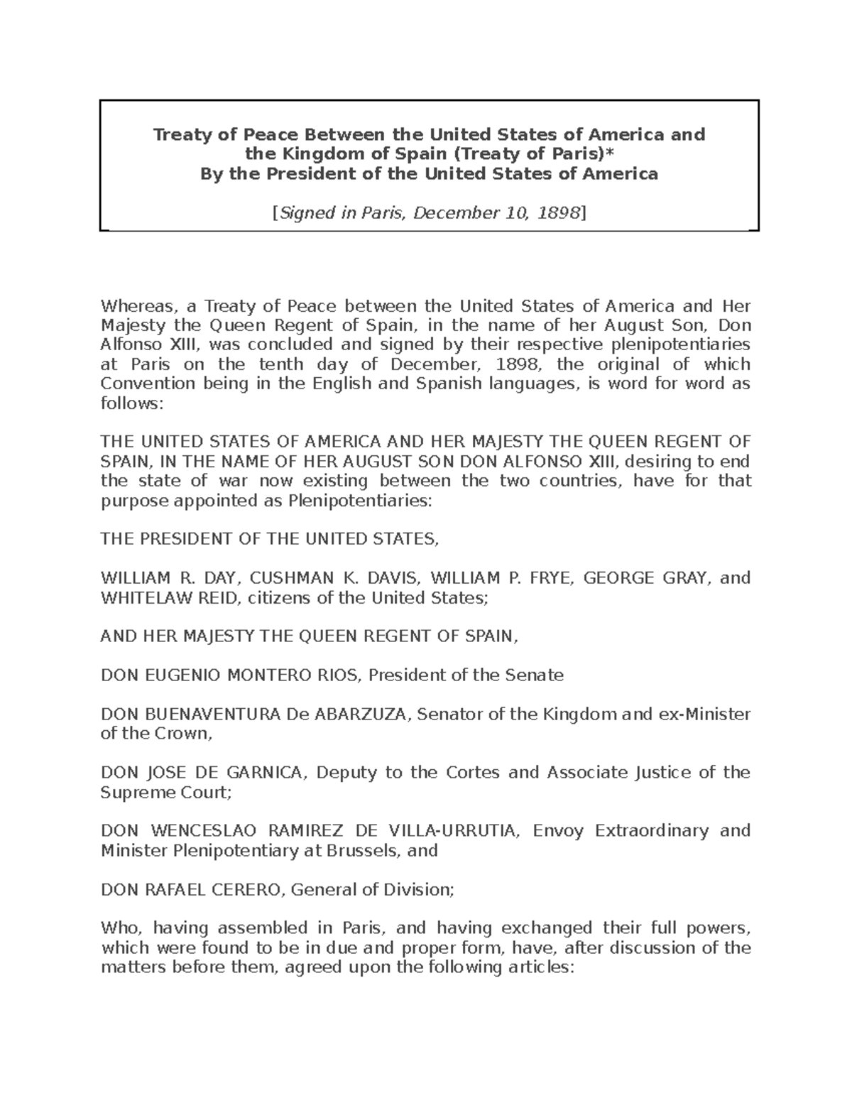 RIPH Treaty OF Paris - ehh? - Whereas, a Treaty of Peace between the ...