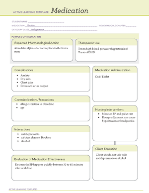 Metaprolol Med Temp - ACTIVE LEARNING TEMPLATES Medication STUDENT NAME ...