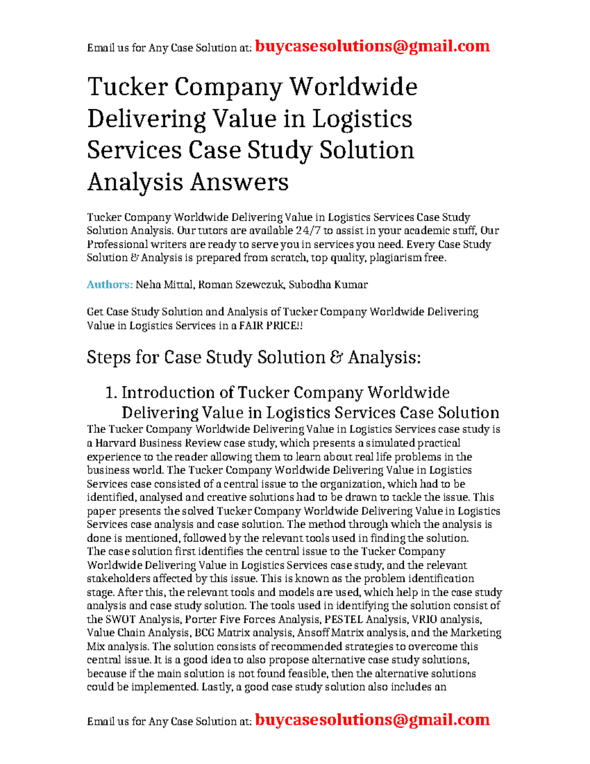 Case Solution Tucker Company Worldwide Delivering Value in Logistics ...