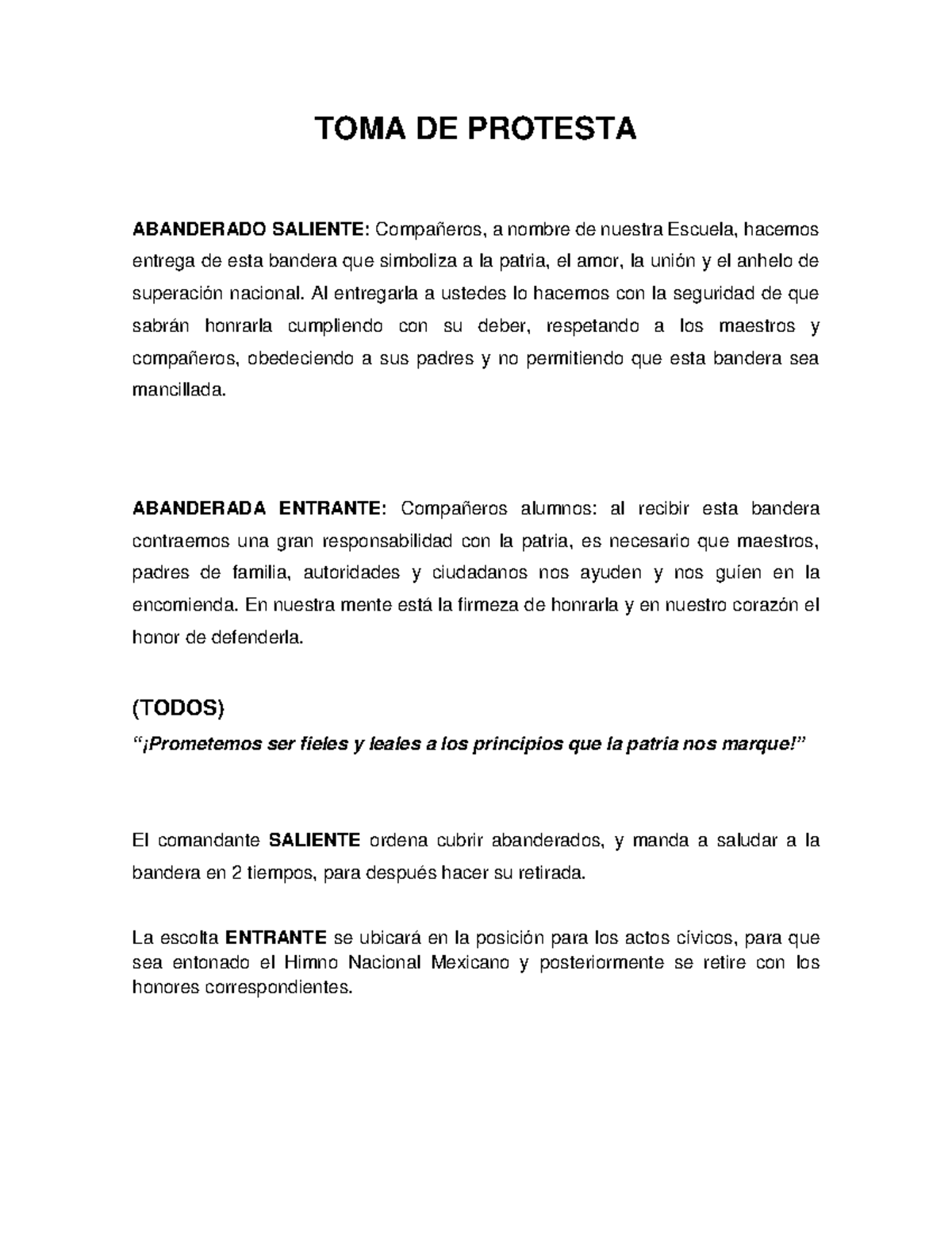 TOMA DE Protesta imprimir - TOMA DE PROTESTA ABANDERADO SALIENTE ...