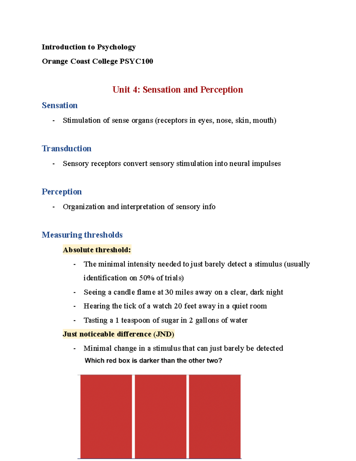 Unit 4 Sensation and Perception - Introduction to Psychology Orange ...
