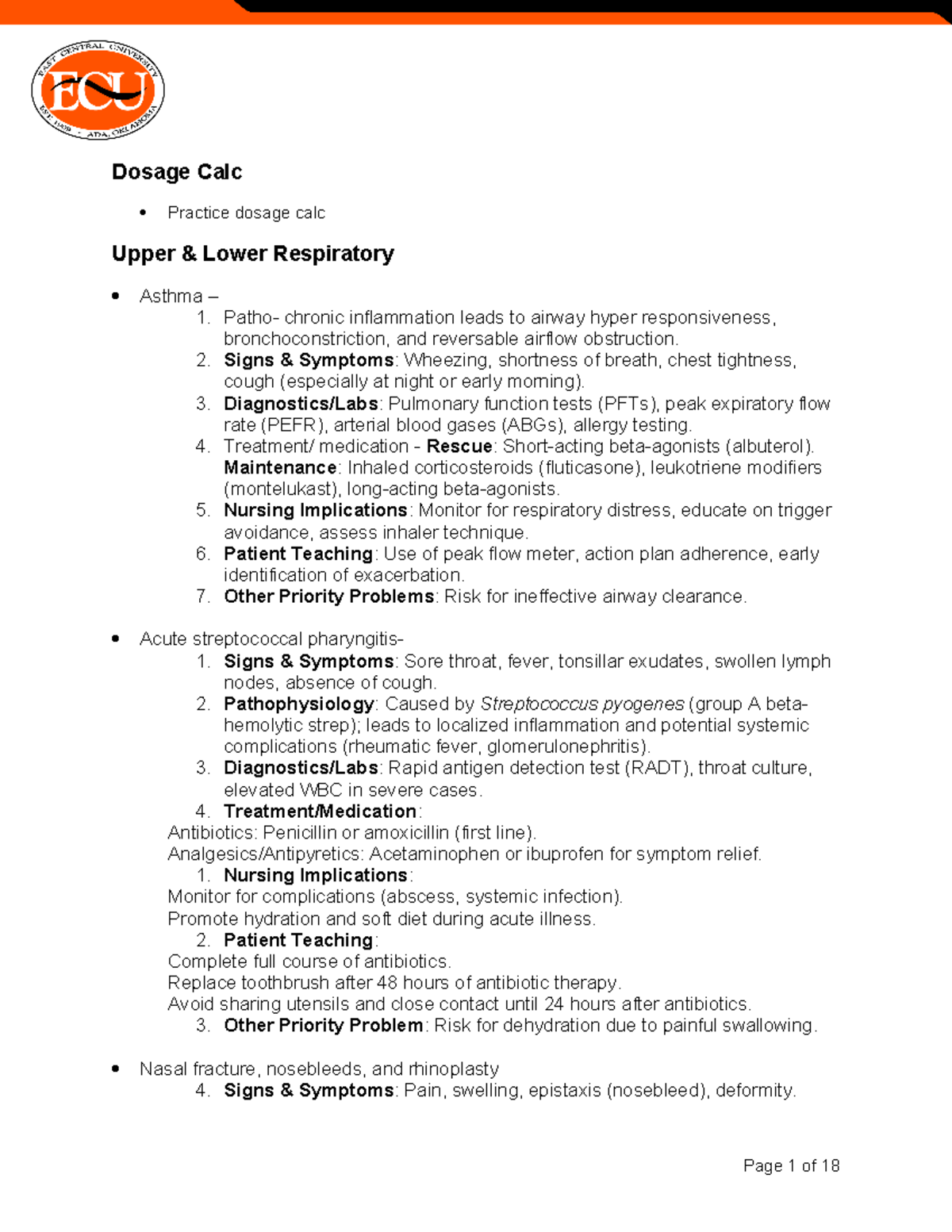 MS2 Final Exam Outline Fa24 - Dosage Calc Practice dosage calc Upper ...