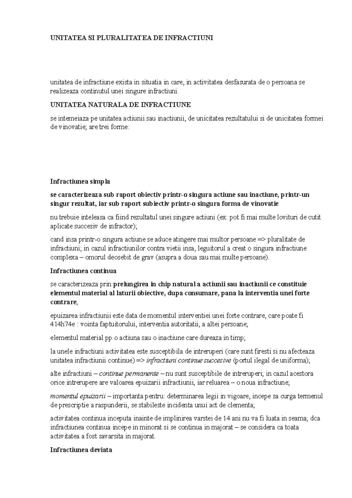 Unitatea SI Pluralitatea DE Infractiuni - UNITATEA SI PLURALITATEA DE ...