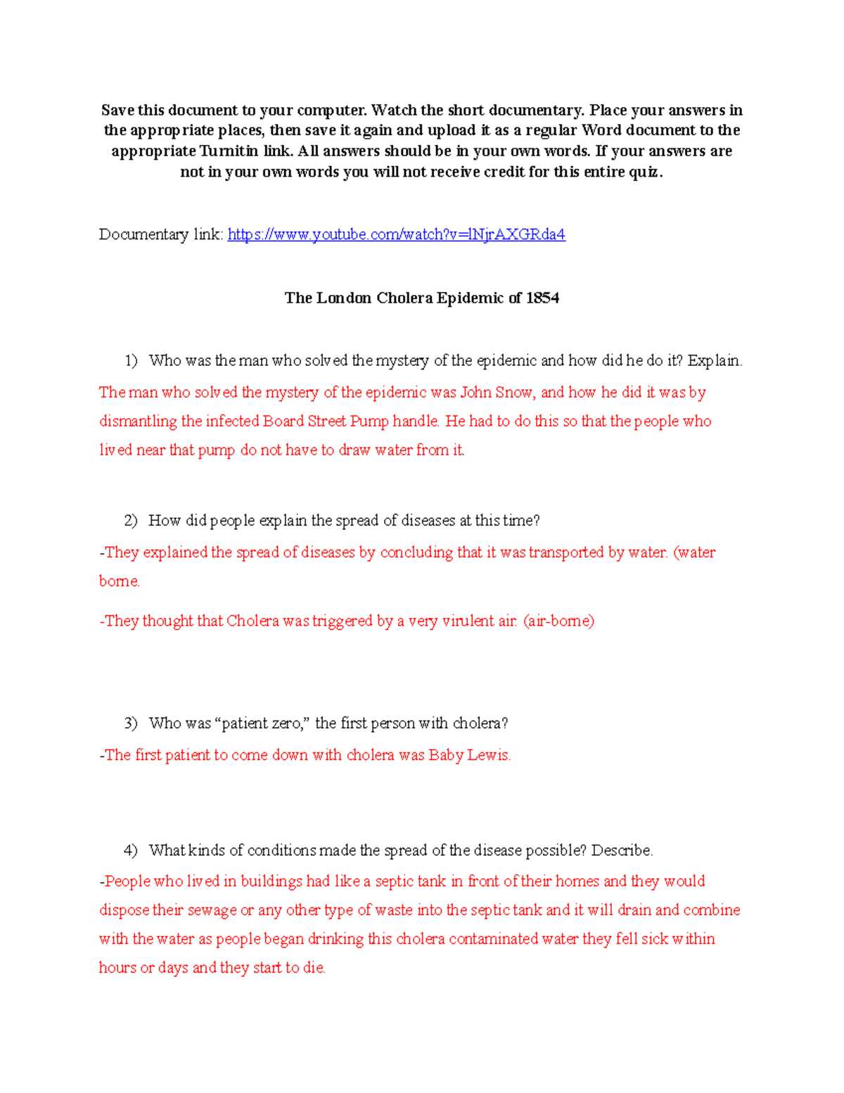 London Cholera Outbreak studyguide - Save this document to your ...