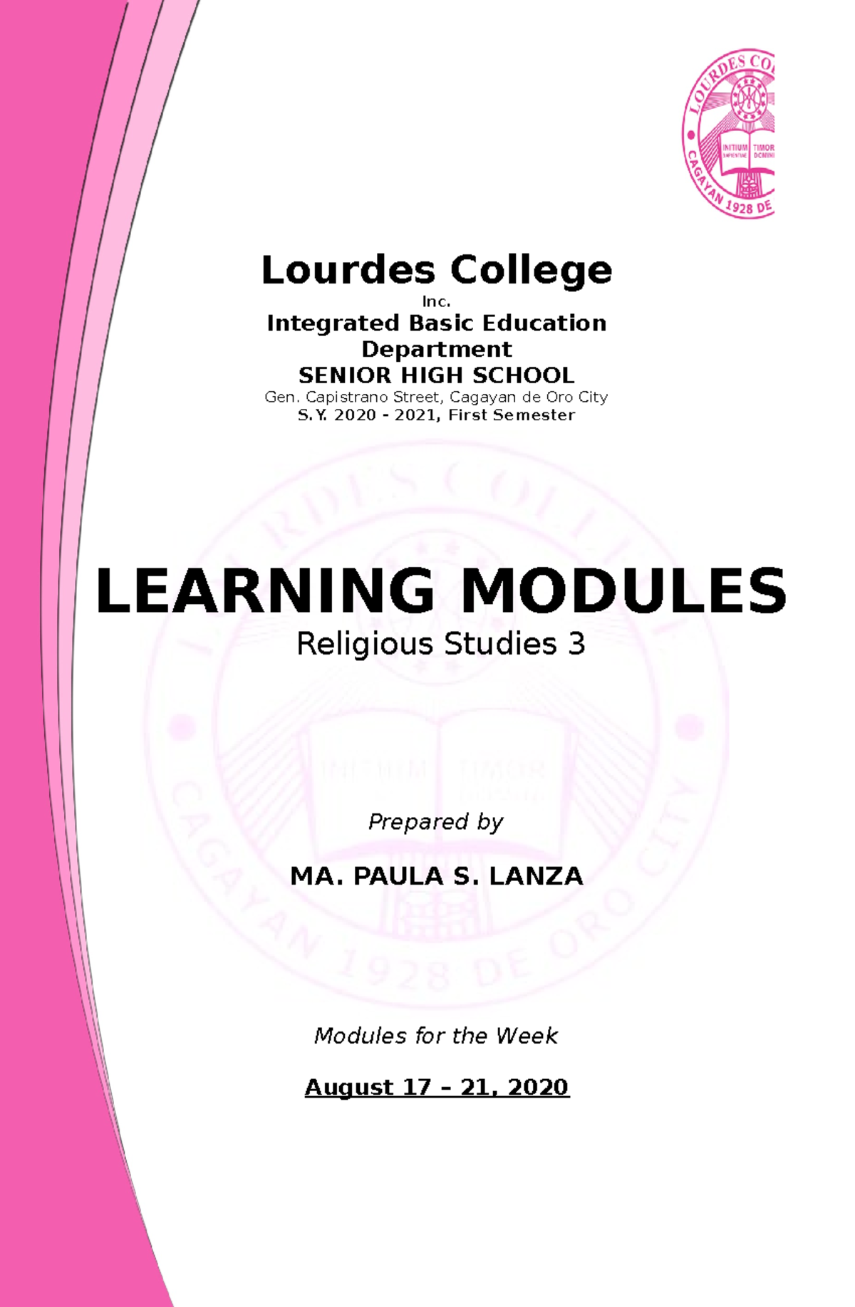 Lesson 3 TASK 1 lecture notes docx - Lourdes College Inc. Integrated ...