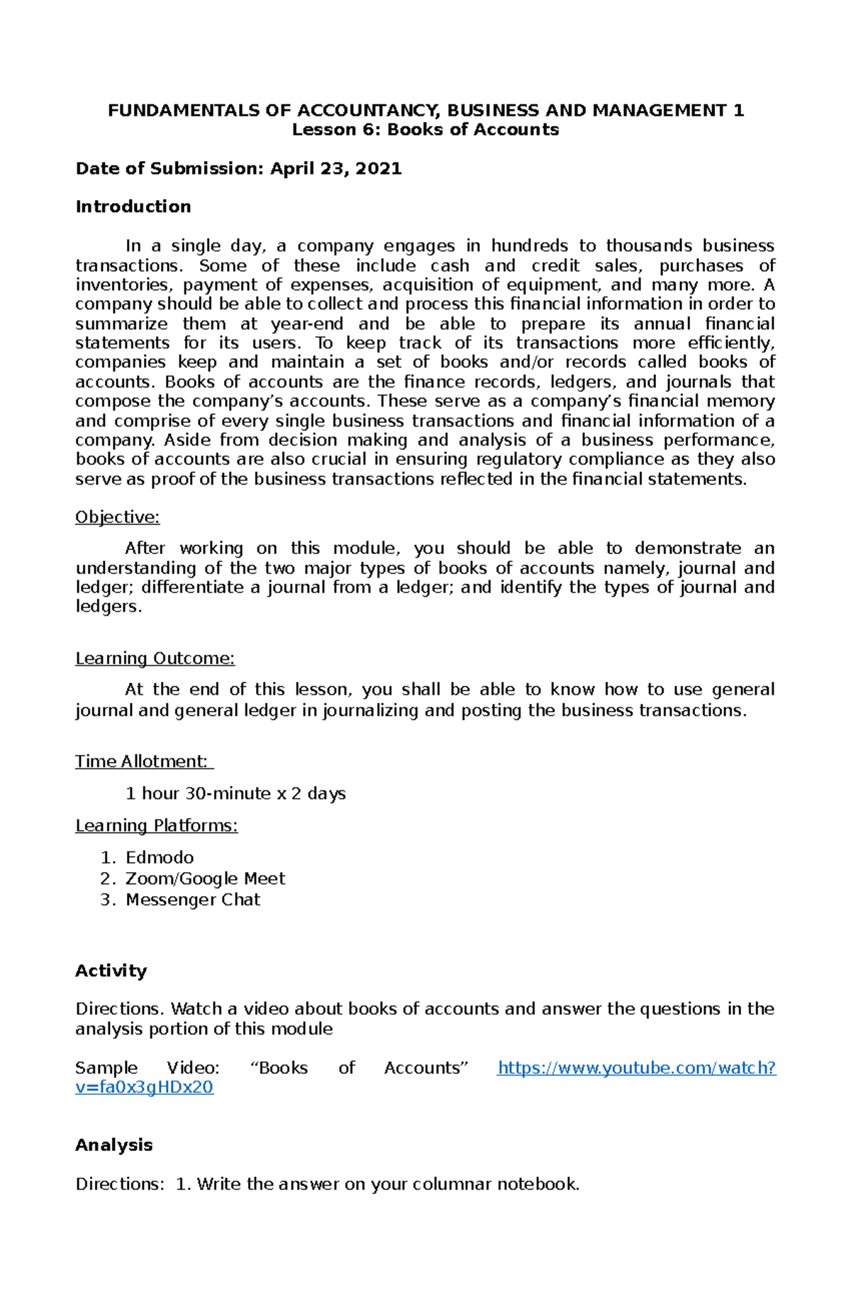 FABM1- Lesson-6 - Bbb - FUNDAMENTALS OF ACCOUNTANCY, BUSINESS AND ...