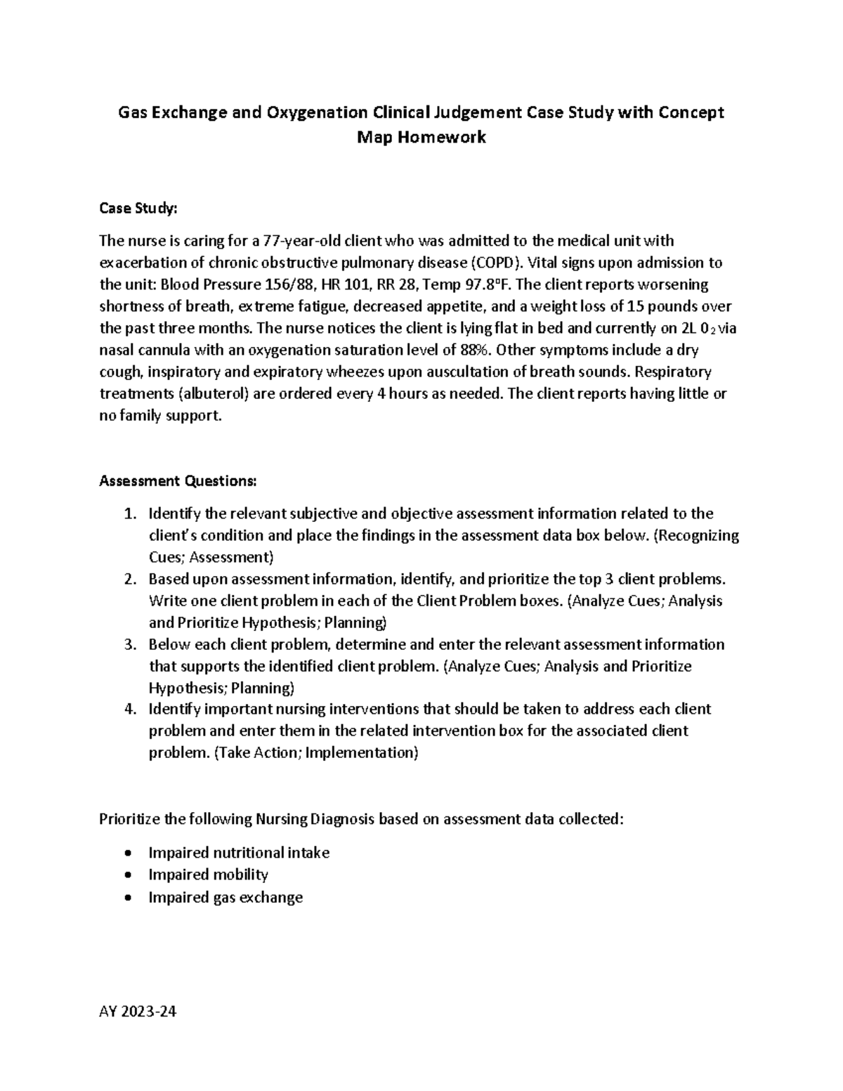 Gas Exchange and Oxygenation Clinical Judgement Case Study with Concept ...