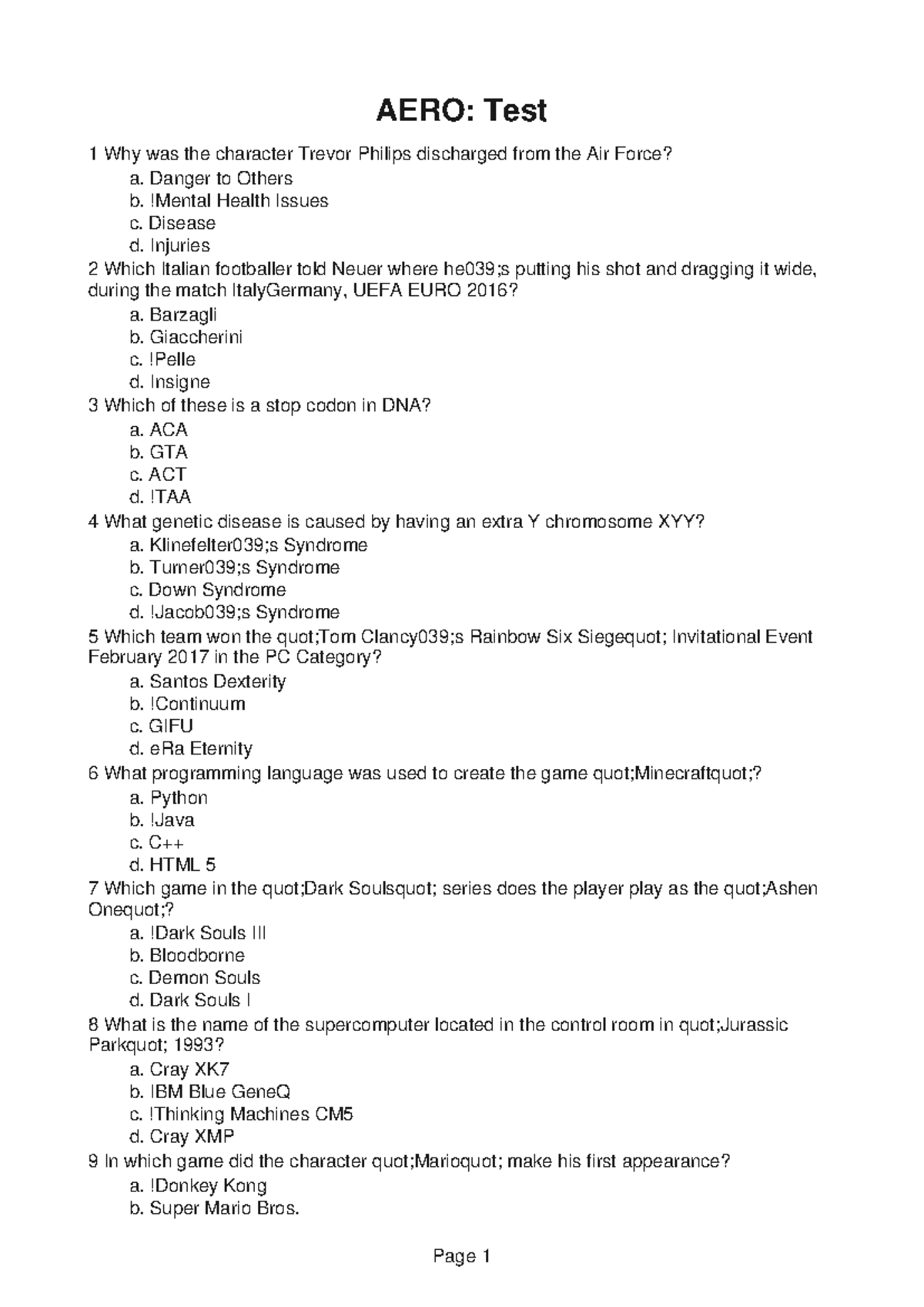 AERO258 Test 1 - AERO: Test 1 Why was the character Trevor Philips ...