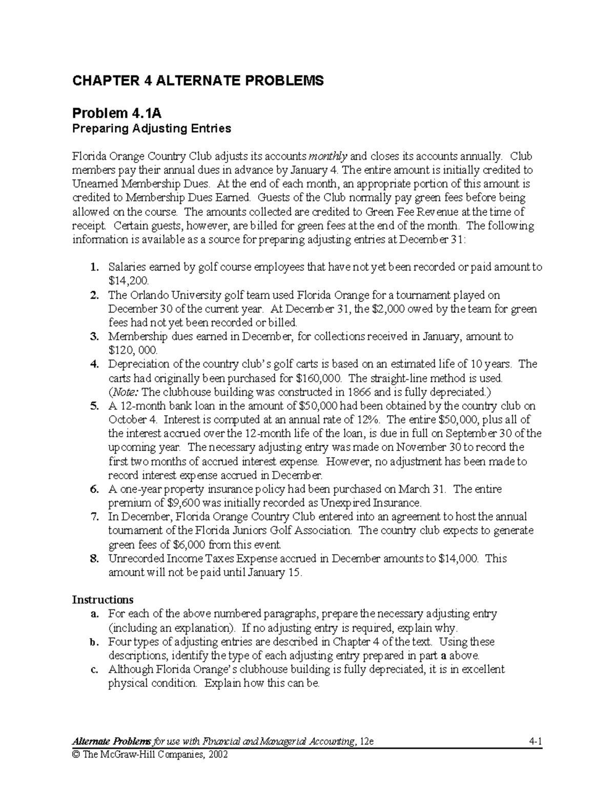 Pdfcoffee - CHAPTER 4 ALTERNATE PROBLEMS Problem 4 Preparing Adjusting Entries Florida Orange ...