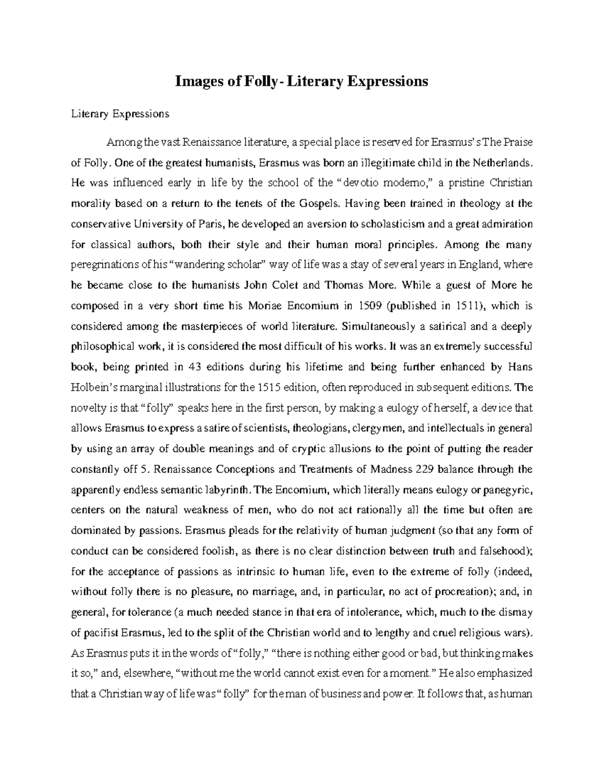 Images of Folly- Literary Expressions - Images of Folly- Literary ...