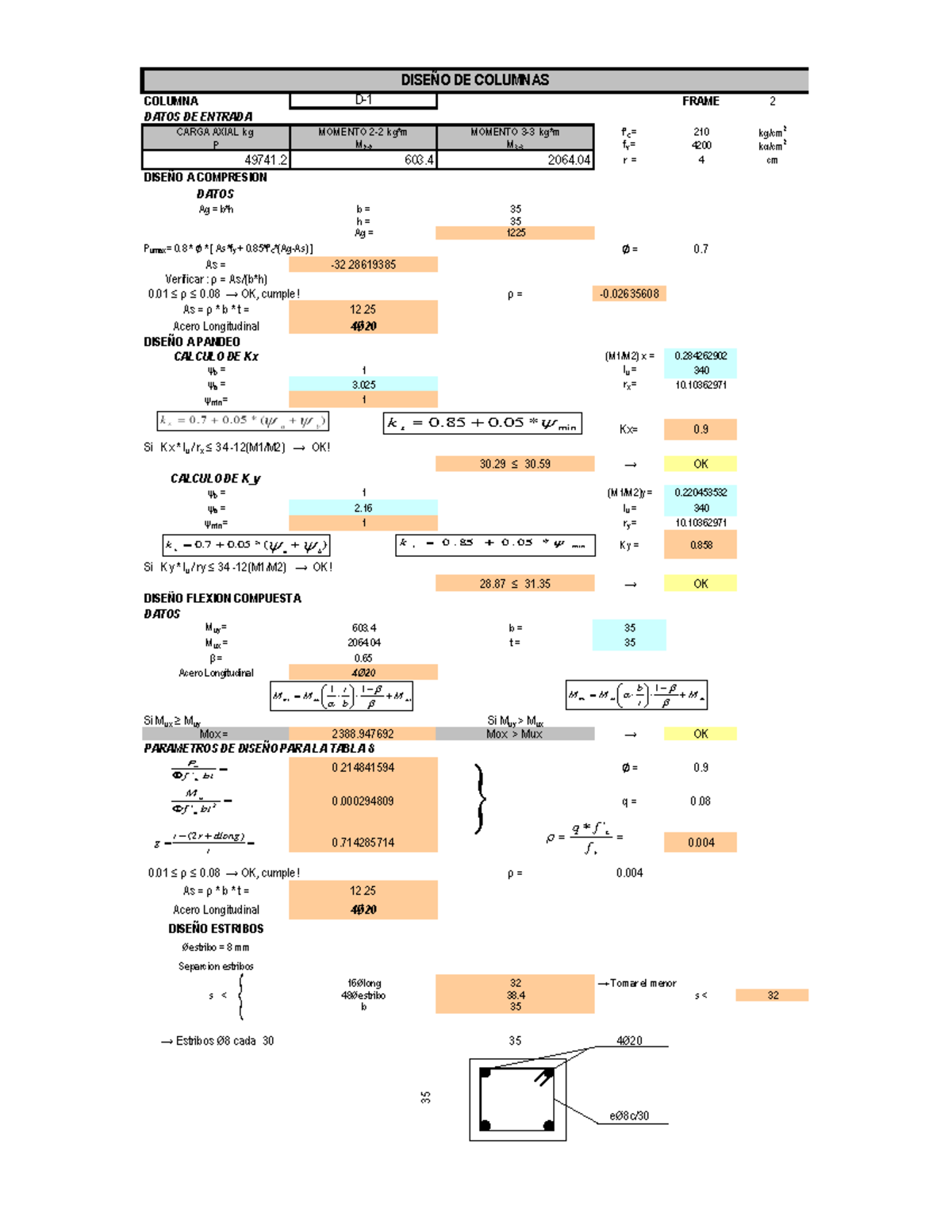 ACI Columnas Cuadradas - COLUMNA D-1 FRAME 2 DATOS DE ENTRADA ...