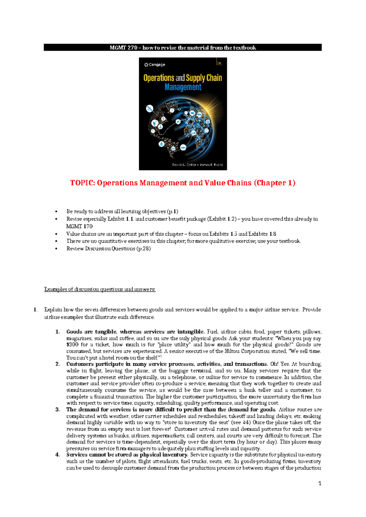 2024 CH1 OM and Value Chains - MGMT 270 – how to revise the material ...