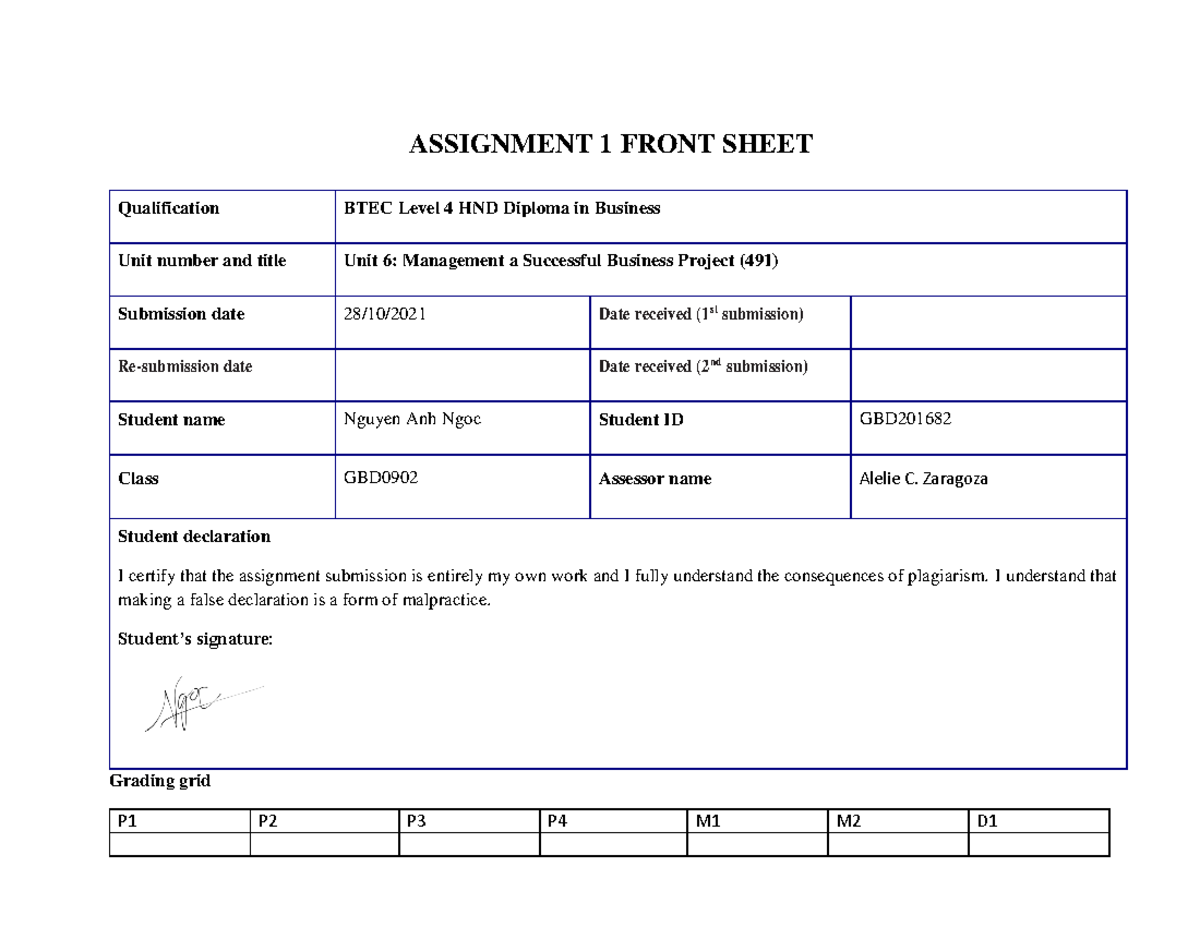 491 Assignment 1 Nguyen Anh Ngoc GBD0902 - ASSIGNMENT 1 FRONT SHEET ...