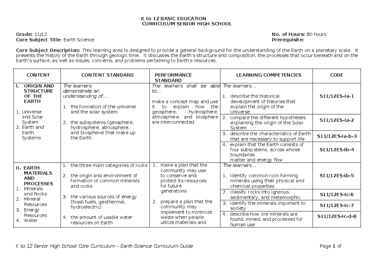SHS-Core Earth-Science-CG - CURRICULUM SENIOR HIGH SCHOOL CORE SUBJECT ...