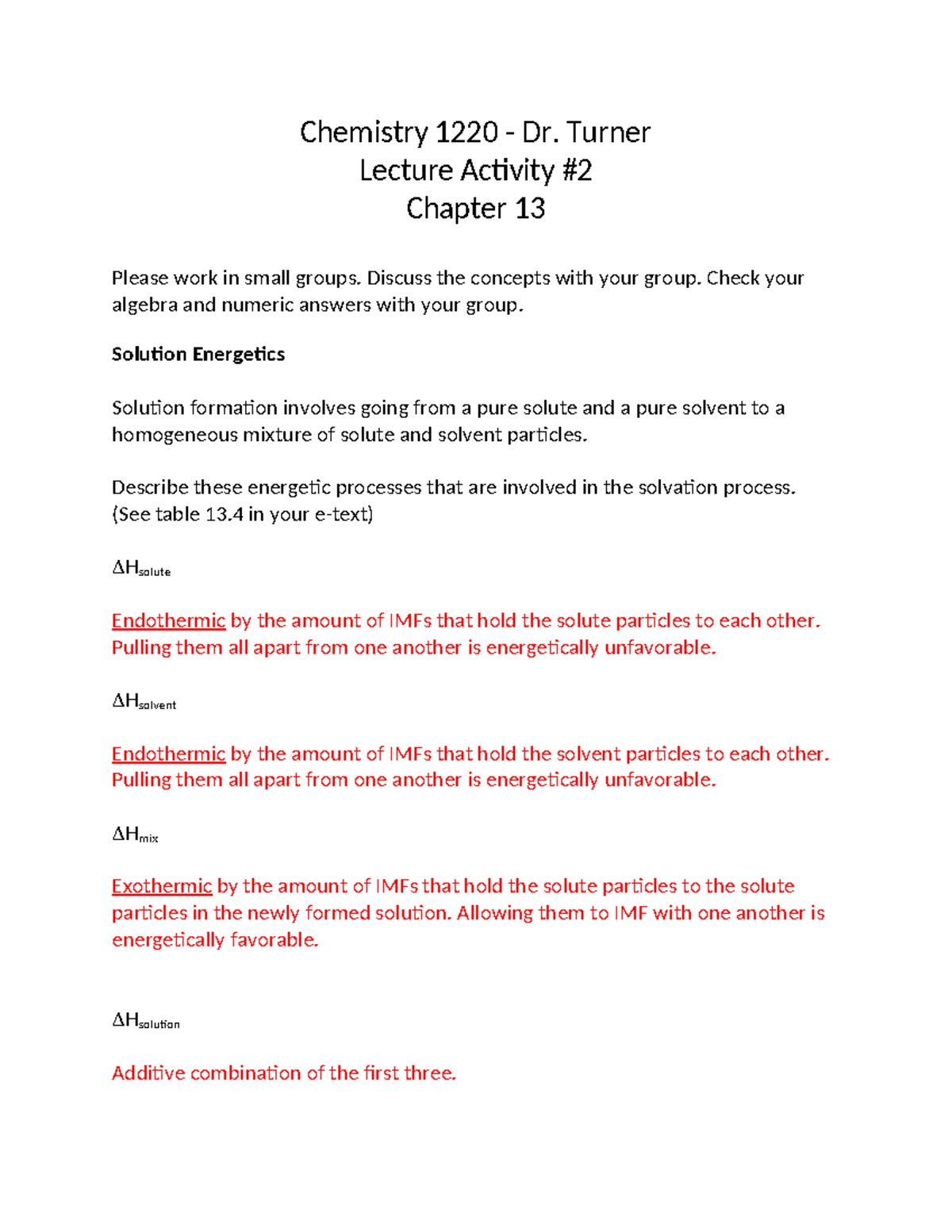 Key - Lecture Activity #2 - Chemistry 1220 - Dr. Turner Lecture ...