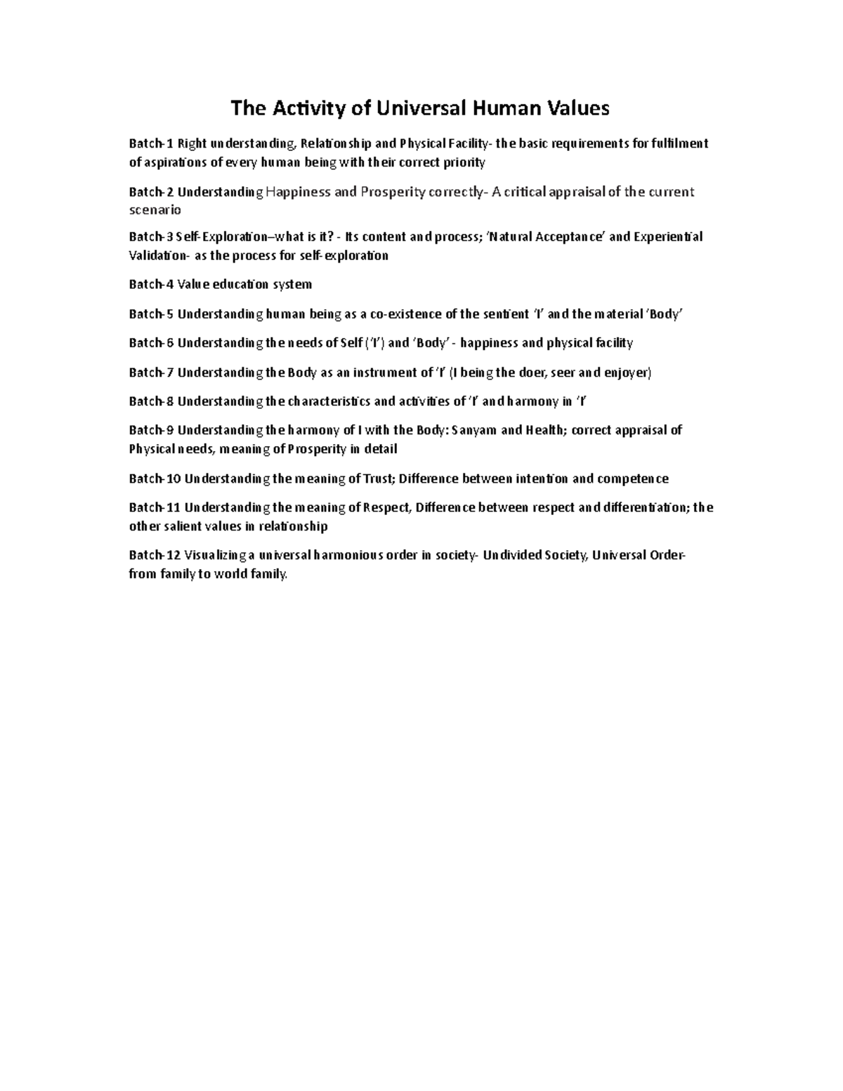 The Activity of Universal Human Values - The AcƟvity of Universal Human Values Batch-1 Right ...