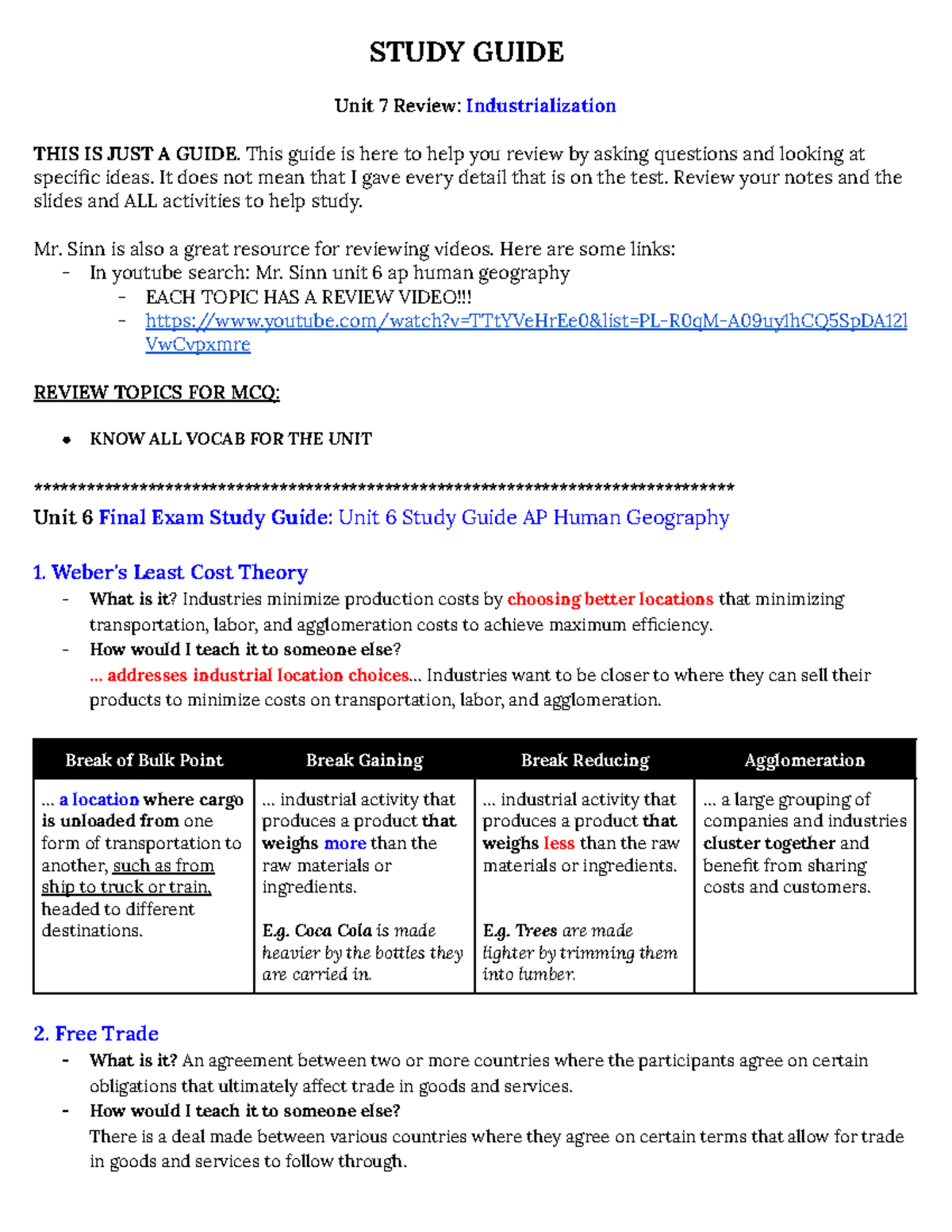 Finals Study Guide Unit 7 Review Guide - STUDY GUIDE Unit 7 Review ...