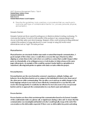 QHT1 Task 1 - Task 1 - BUS 4400 - WGU - Studocu