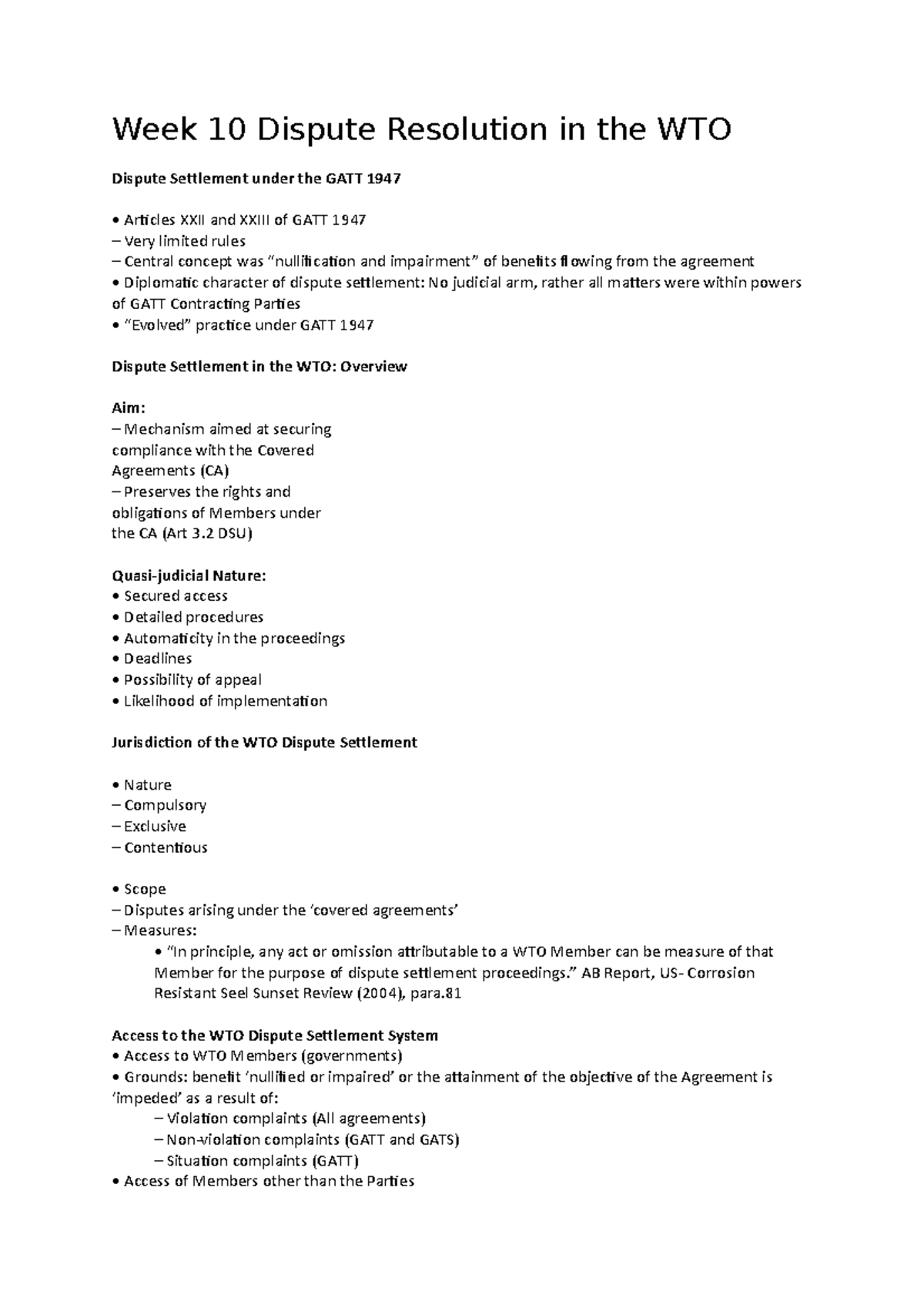 Week 10 Dispute Resolution in the WTO - ’’ AB Report, US- Corrosion ...
