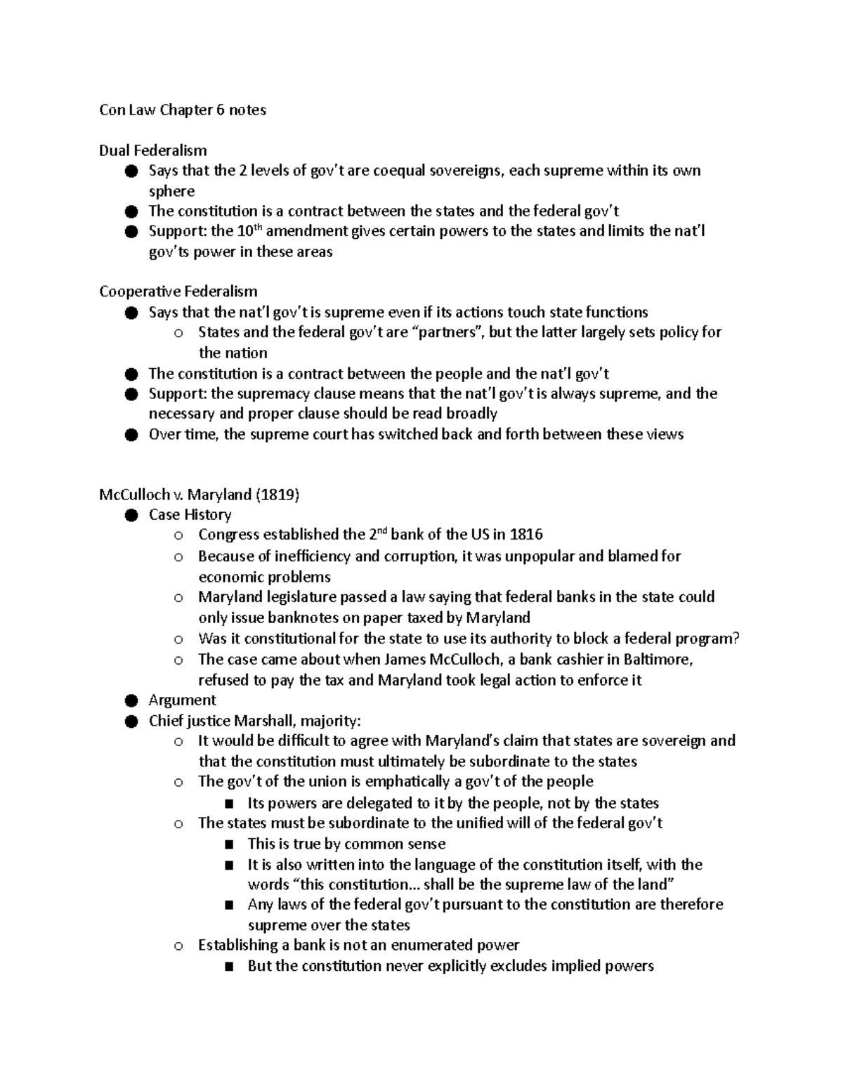 Con Law Chapter 6 notes - Con Law Chapter 6 notes Dual Federalism Says ...