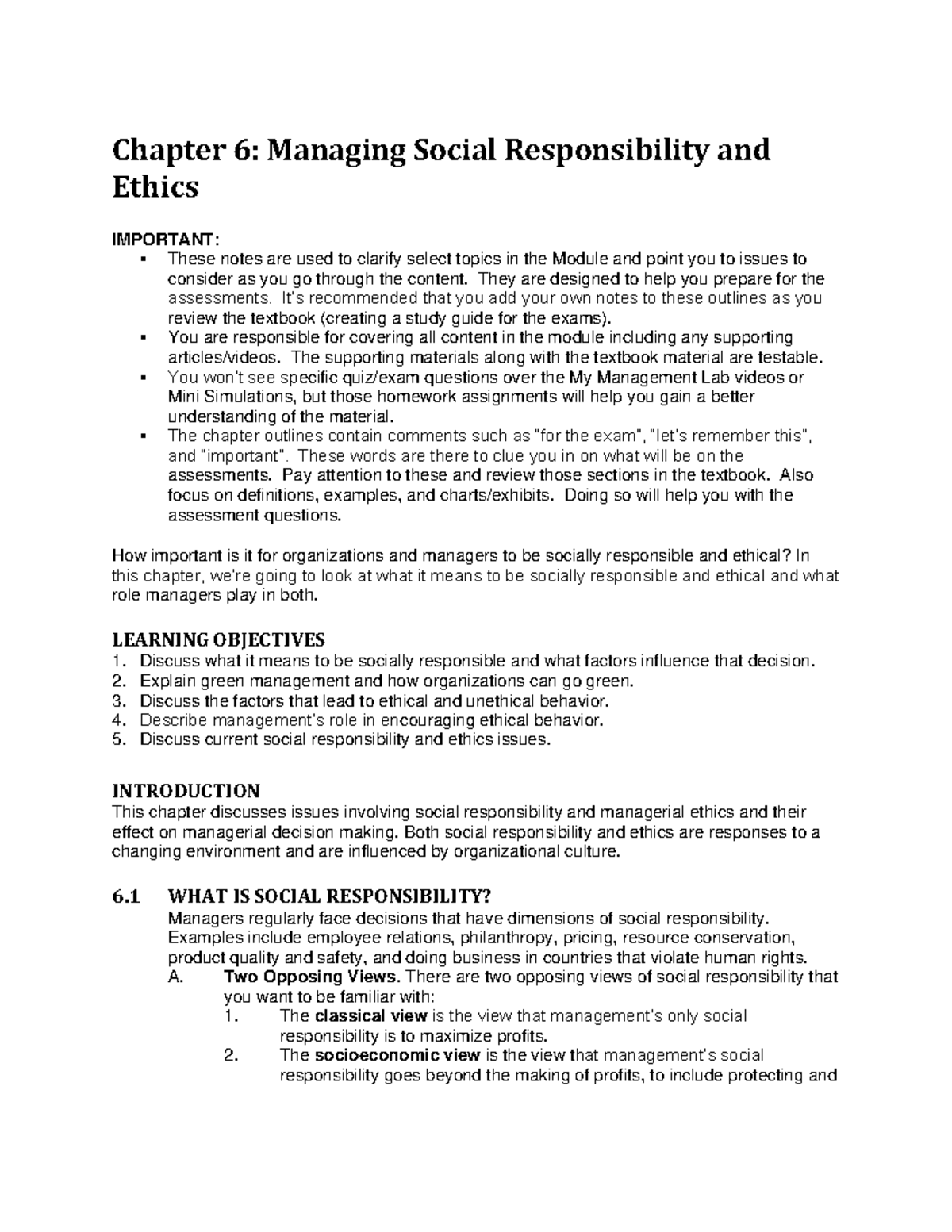 CH 6 Outline 15th ed - Lecture Notes - Chapter 6: Managing Social ...
