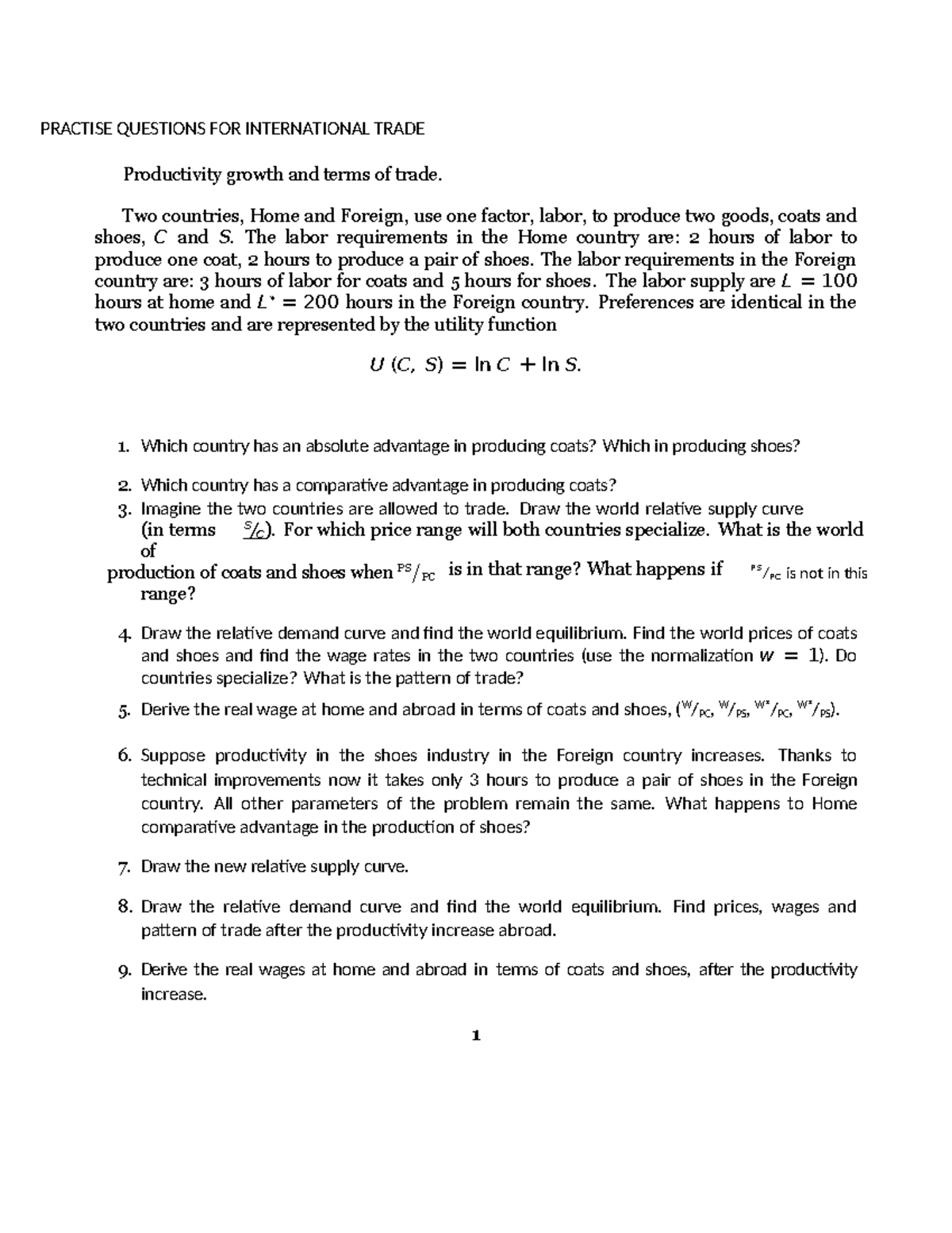 Practise Question for Test 1 - PRACTISE QUESTIONS FOR INTERNATIONAL ...