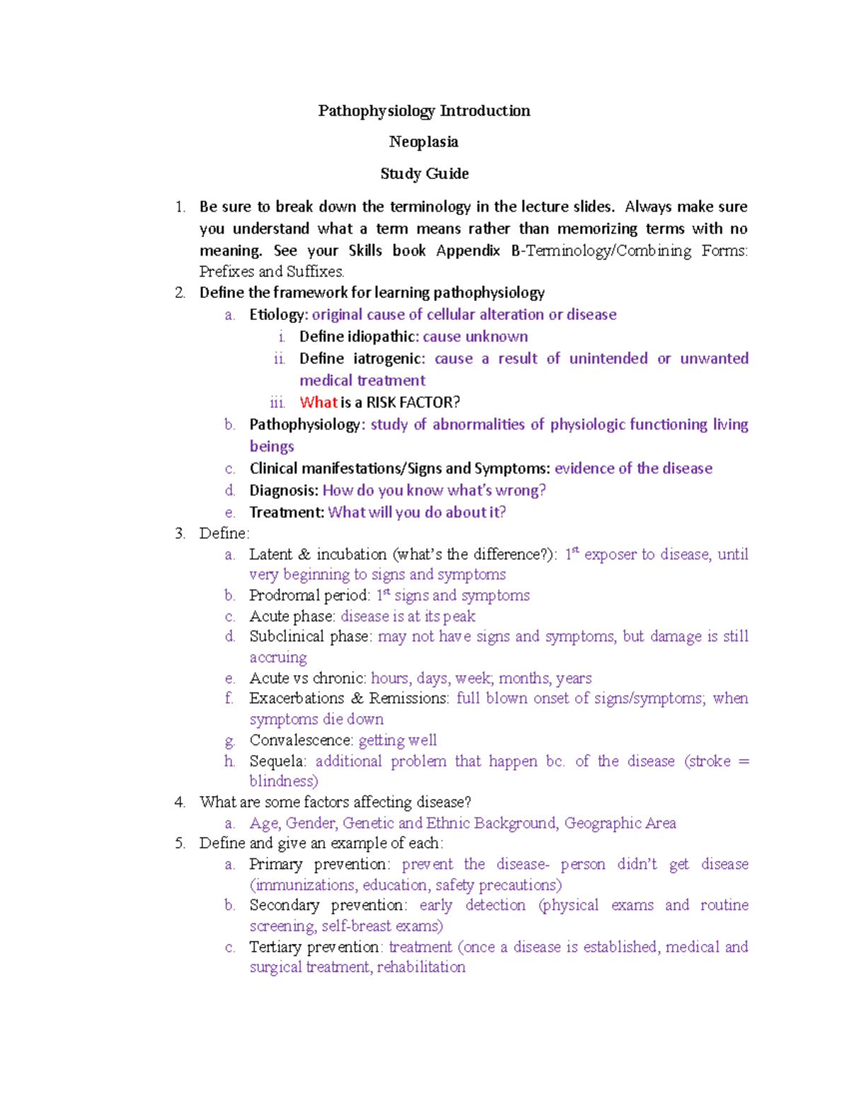 Pathophysiology Introduction Study Guide - Pathophysiology Introduction ...