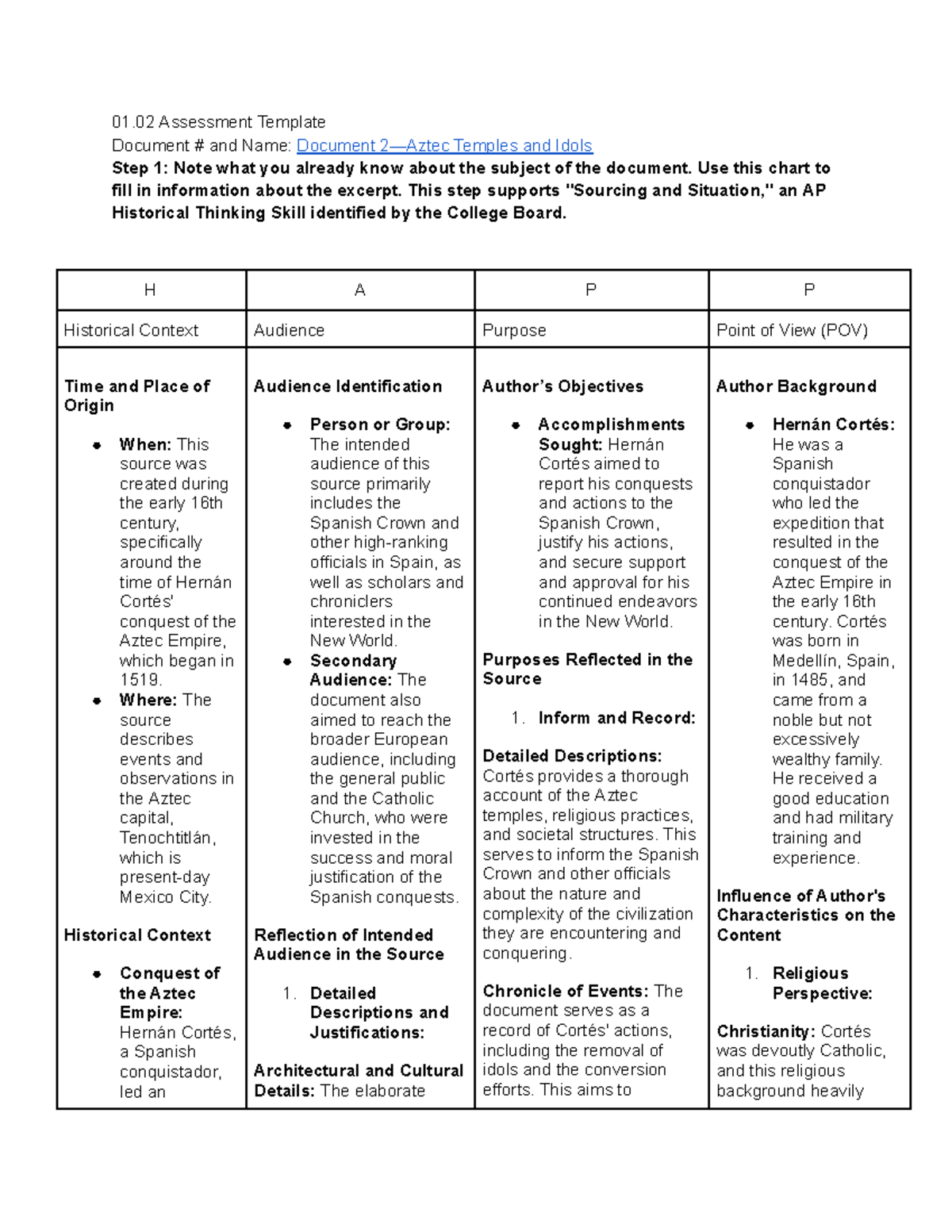 APUSH 01.02 Assessment: Aztec Temples and Idols - 01 Assessment ...