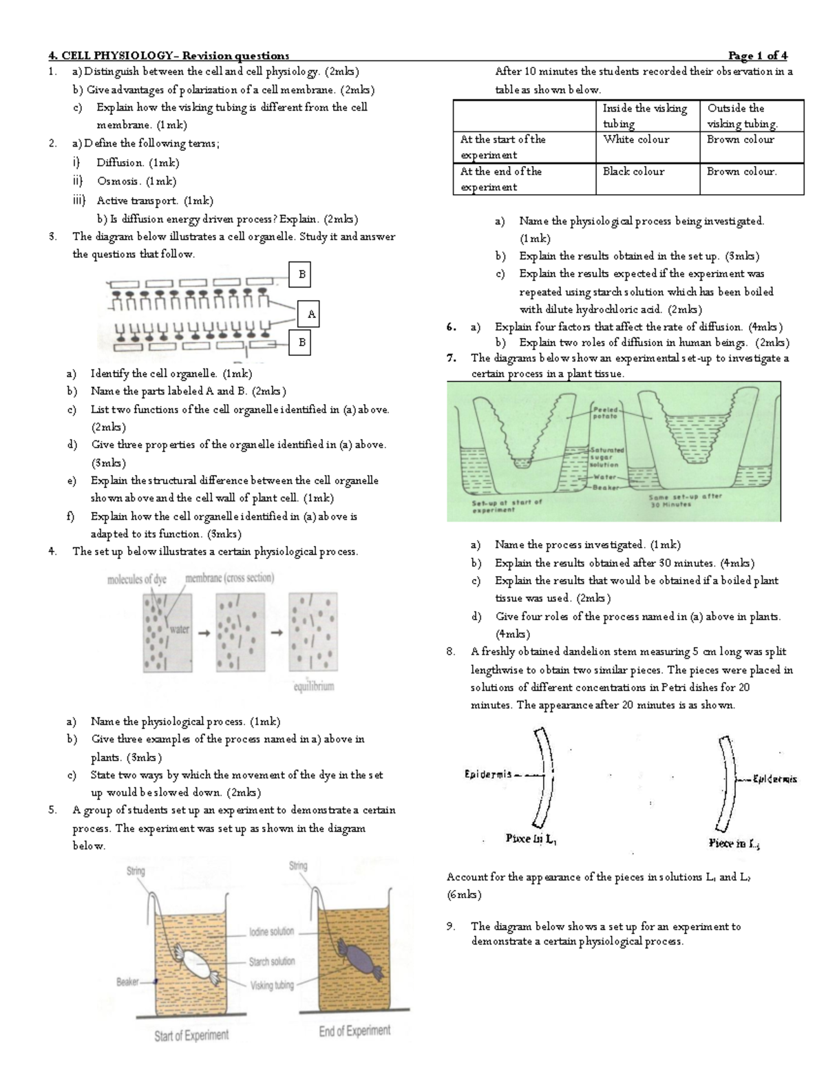 4. Cell physiology - revision - a) Distinguish between the cell and ...