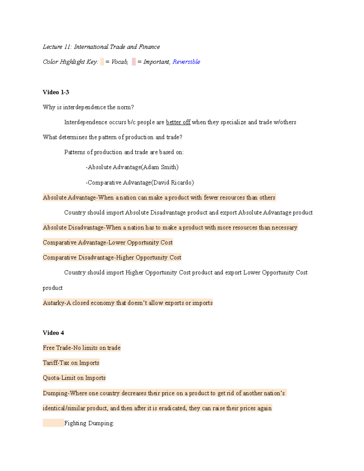 Week 11 Lecture Notes - Lecture 11: International Trade and Finance ...