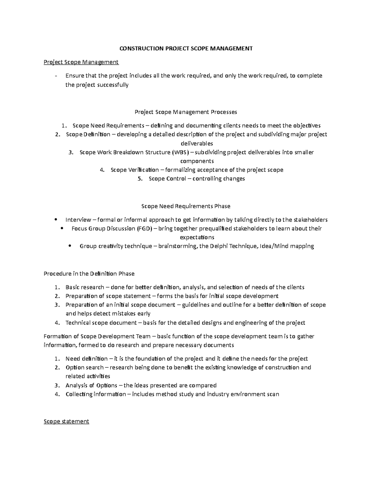 Construction Project Scope Management - CONSTRUCTION PROJECT SCOPE ...