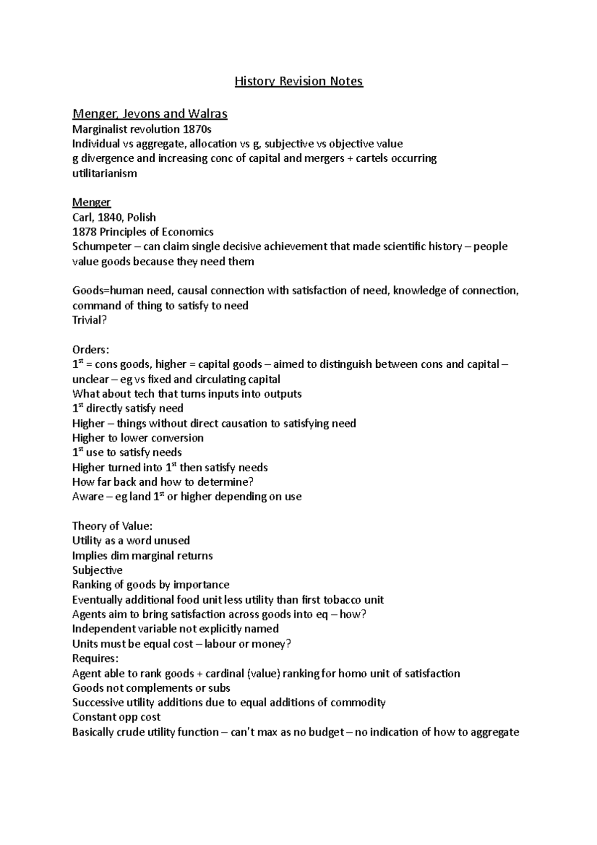 History-Revision-Notes - History Revision Notes Menger, Jevons and ...