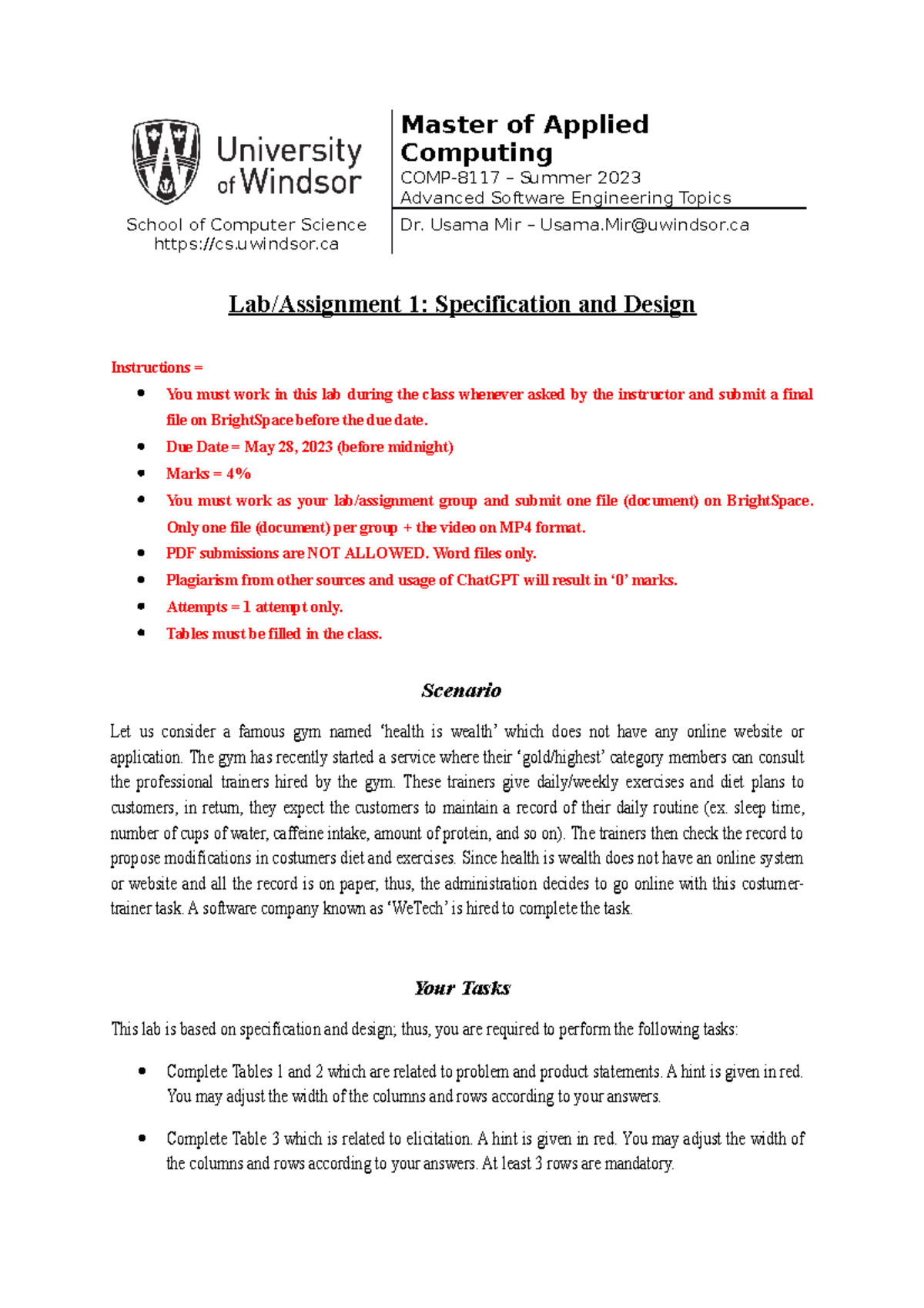Assignment-Lab 1 - Benne - School of Computer Science cs.uwindsor ...