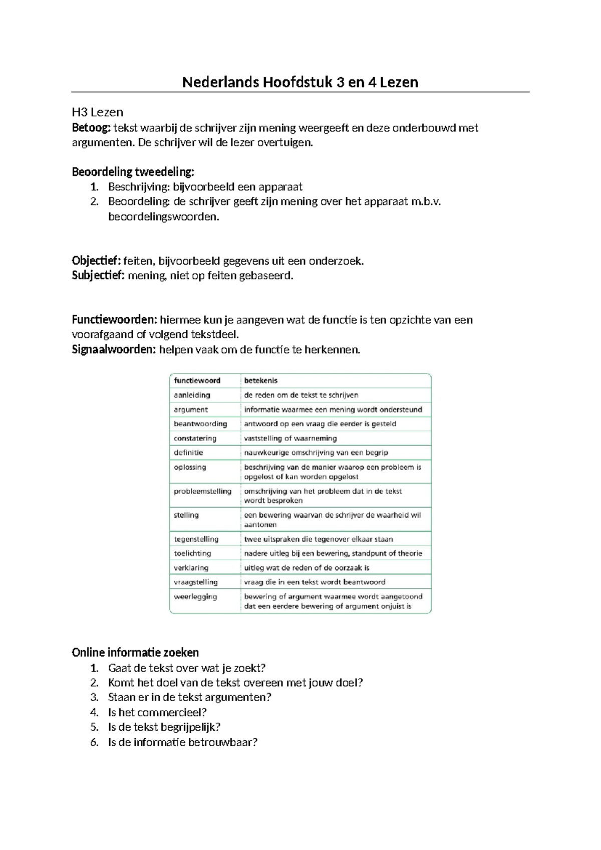 Nederlands Hoofdstuk 3 en 4 Lezen - Nederlands Hoofdstuk 3 en 4 Lezen ...
